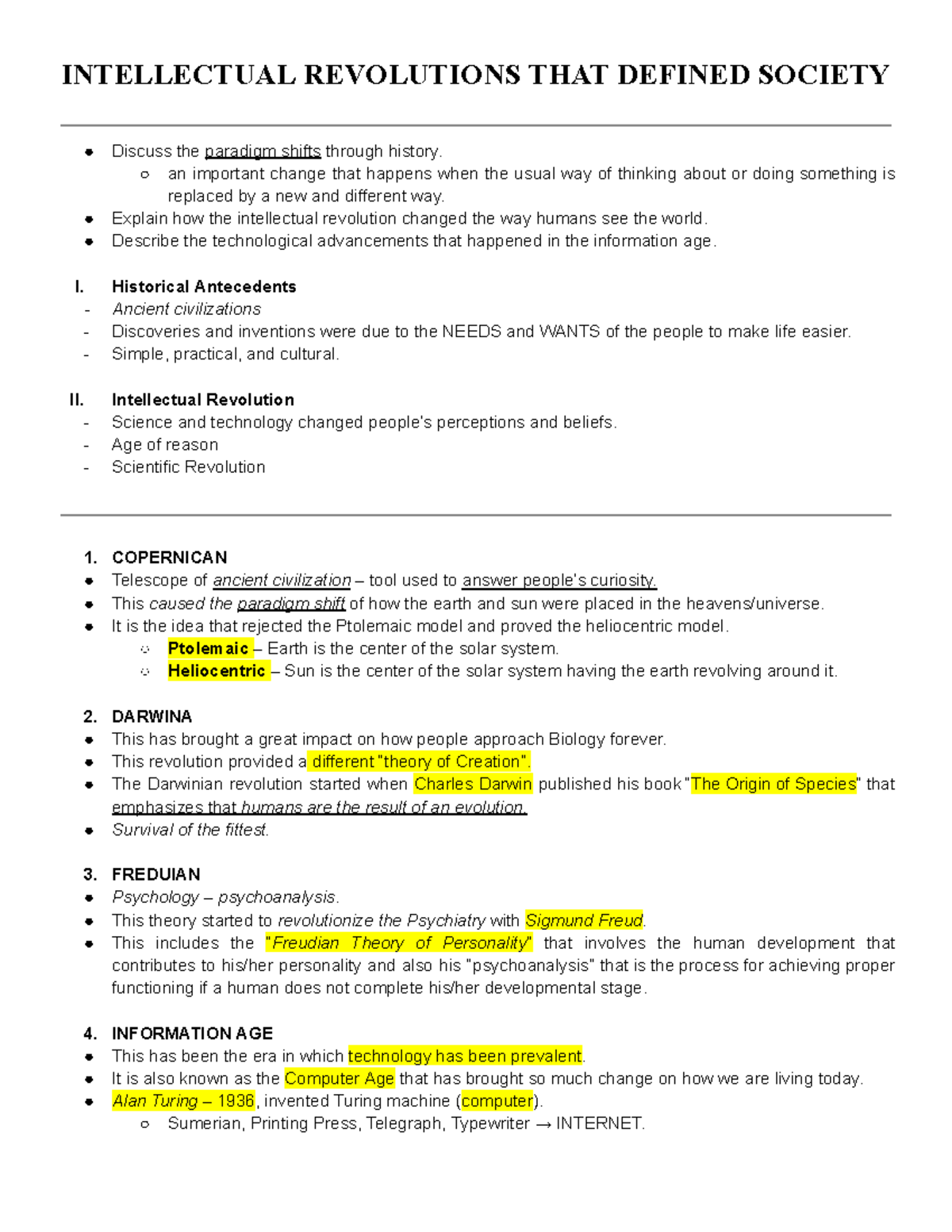 STS MIDTERM EXAMINATION NOTES - INTELLECTUAL REVOLUTIONS THAT DEFINED ...