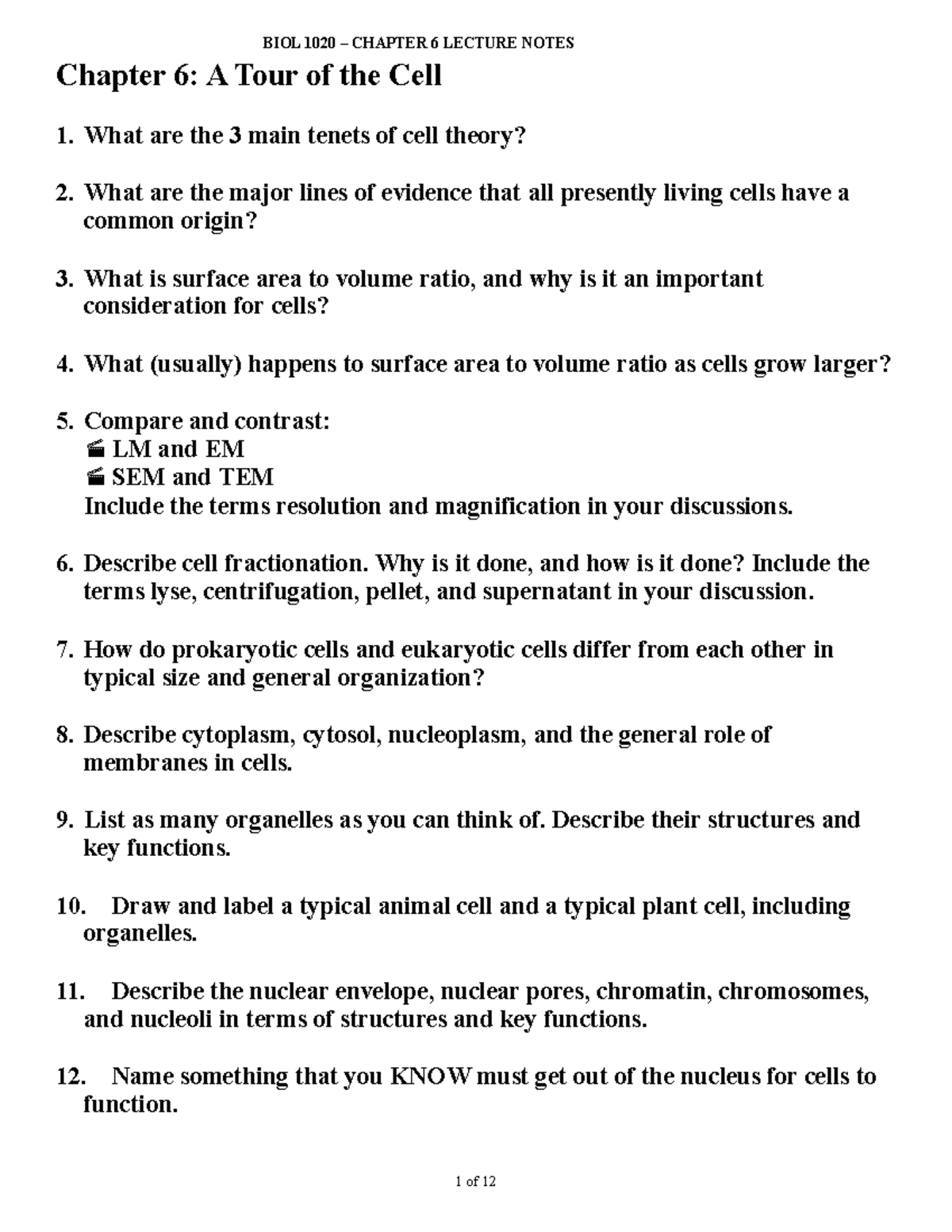 A tour of cell - Lecture notes 4-5 - Chapter 6: A Tour of the Cell 1 ...