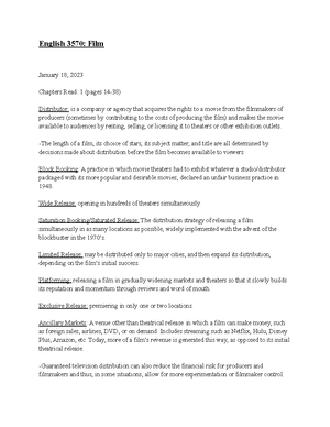 Film theory notes - Cinematography: Cinematography refers to the art of ...