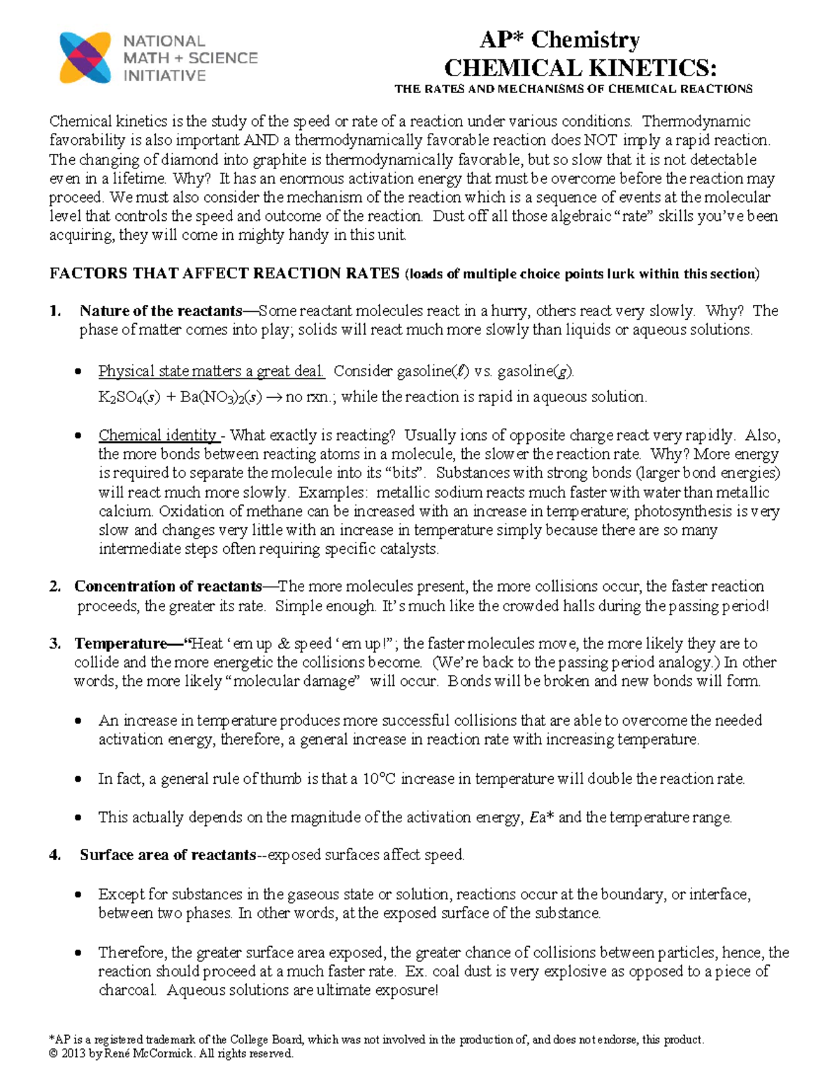 12 Kinetics - AP CHEM REVIEW - AP* Chemistry CHEMICAL KINETICS: THE ...