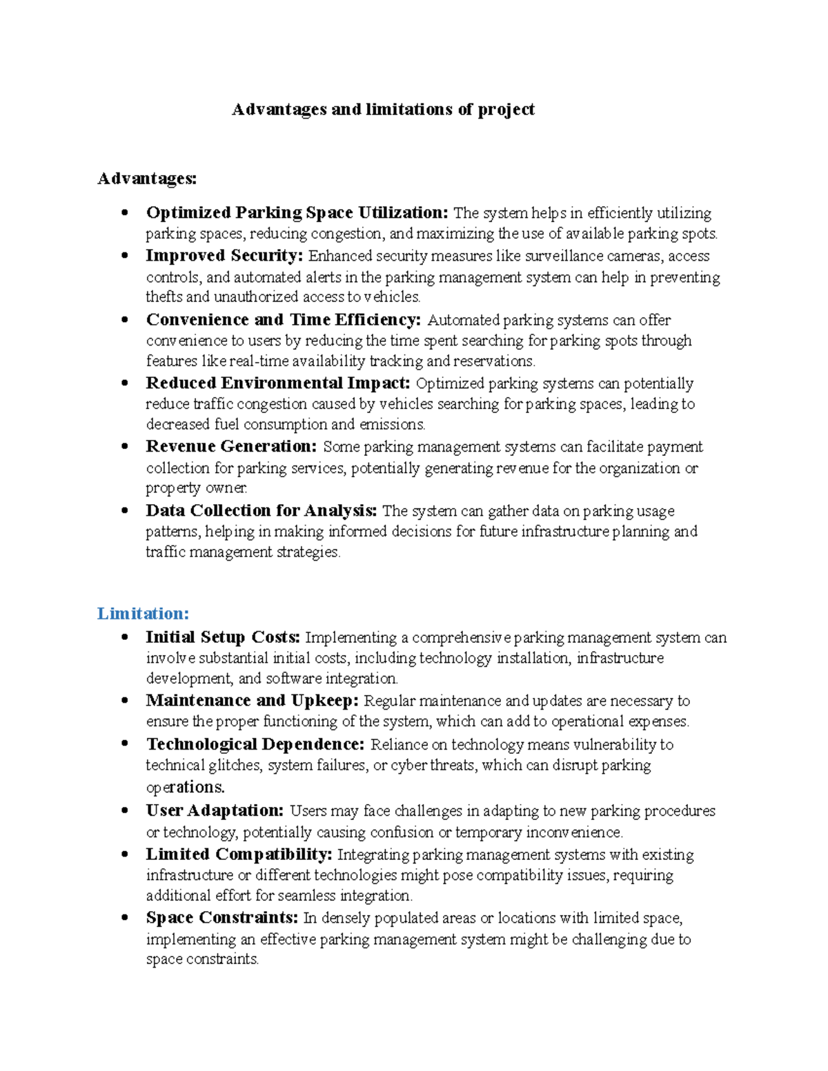 Advantages and limitations of project - Advantages and limitations of ...