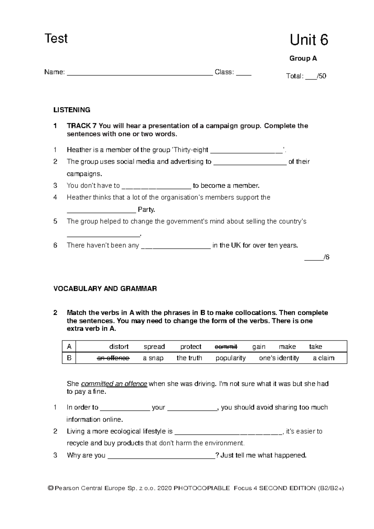 Focus 4 2E Test Unit6 Group A 1kol - Group A Name