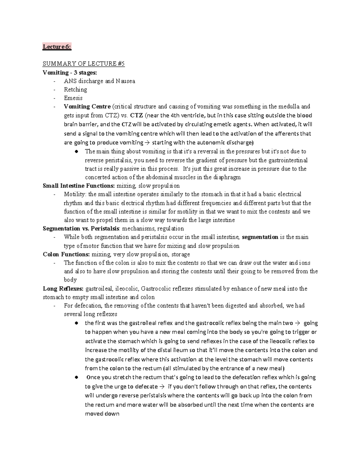Part 28 Digestive System - Lecture 6: SUMMARY OF LECTURE # Vomiting - 3 ...