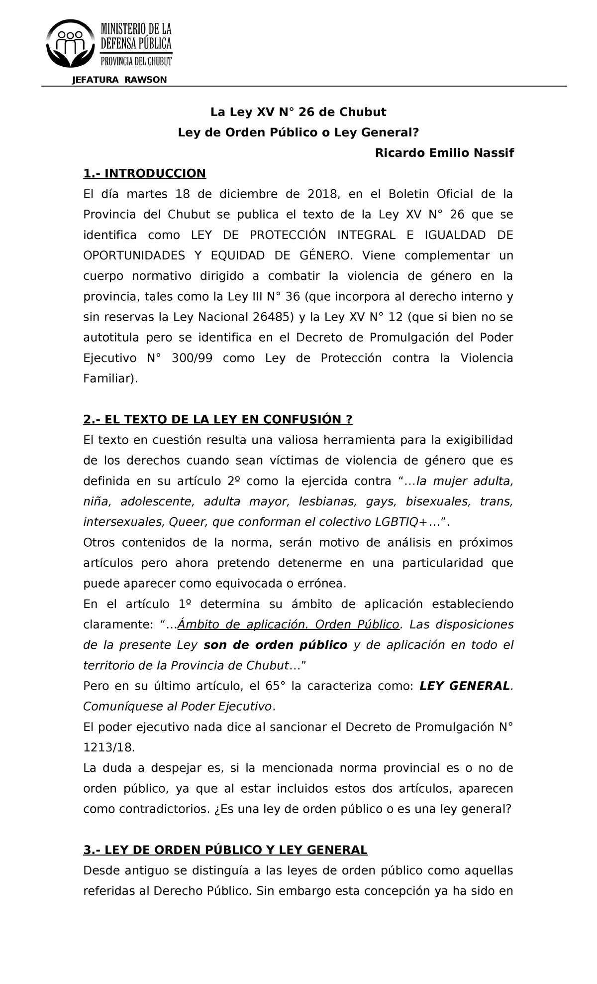 Ley de Orden Publico o Ley General -Ley XV - 26 - La Ley XV N° 26 de ...