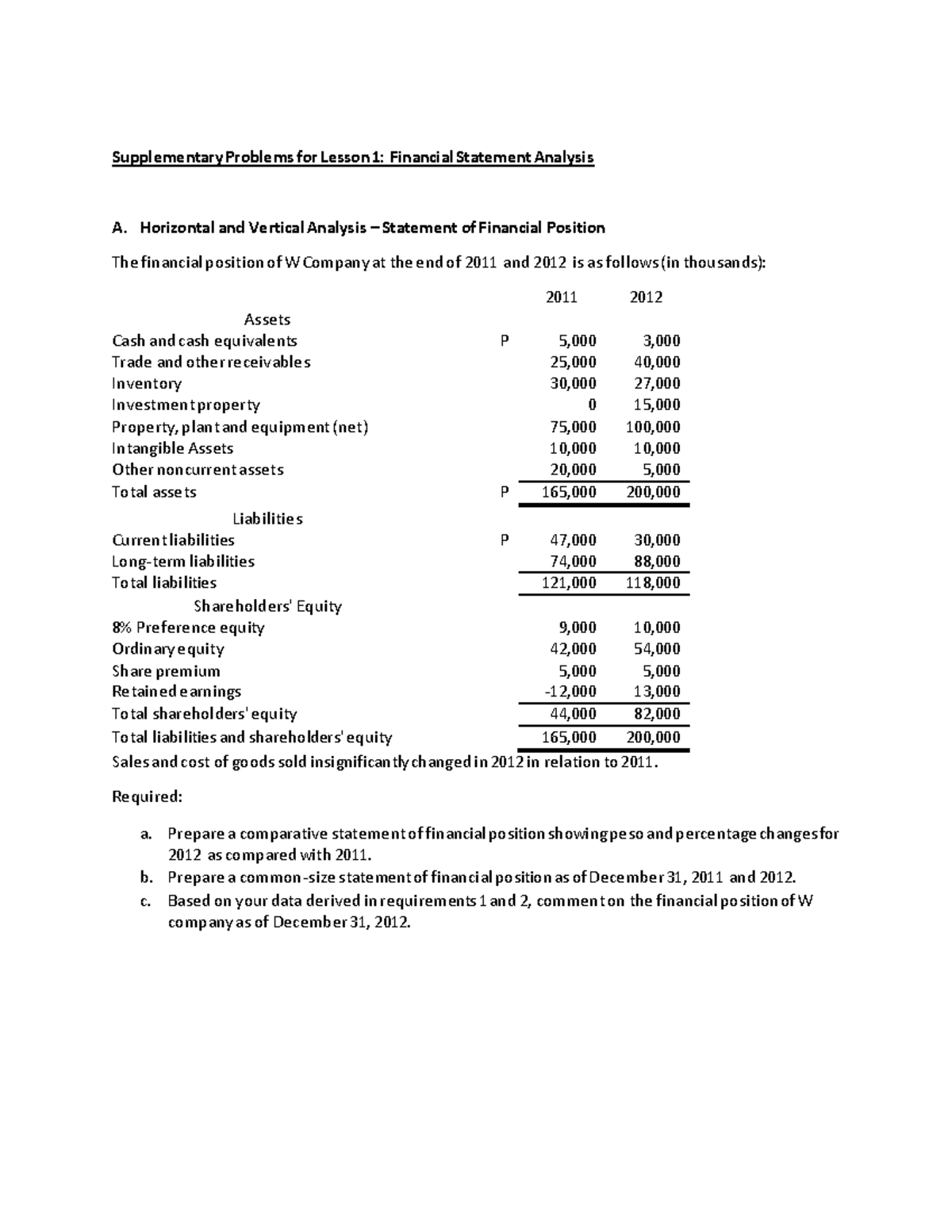 Supplementary Problems for Lesson 1 - FS Analysis - Supplementary ...