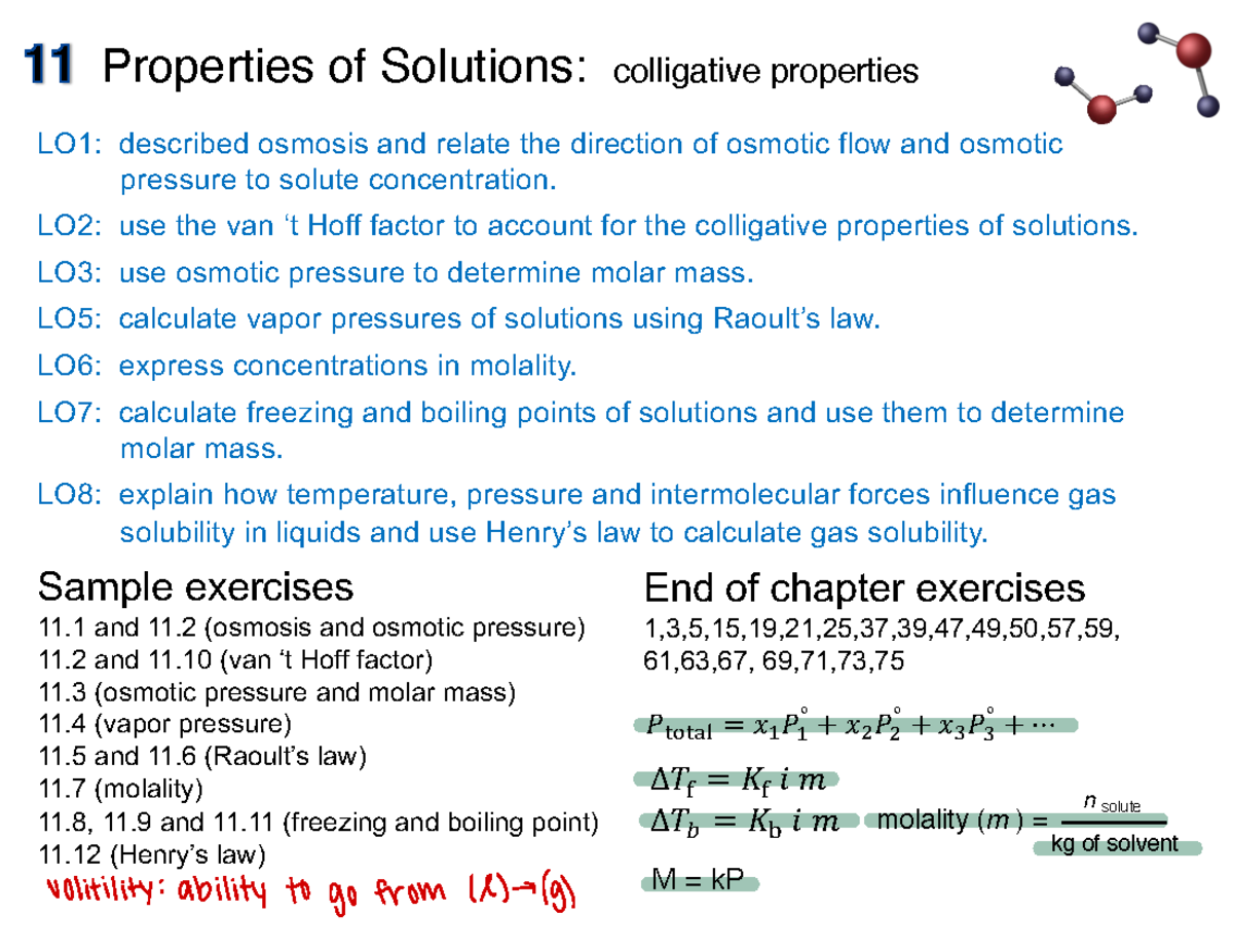 Chapter 11 notes - Dr. Friedman, Chem 2, properties of solutions - LO1 ...