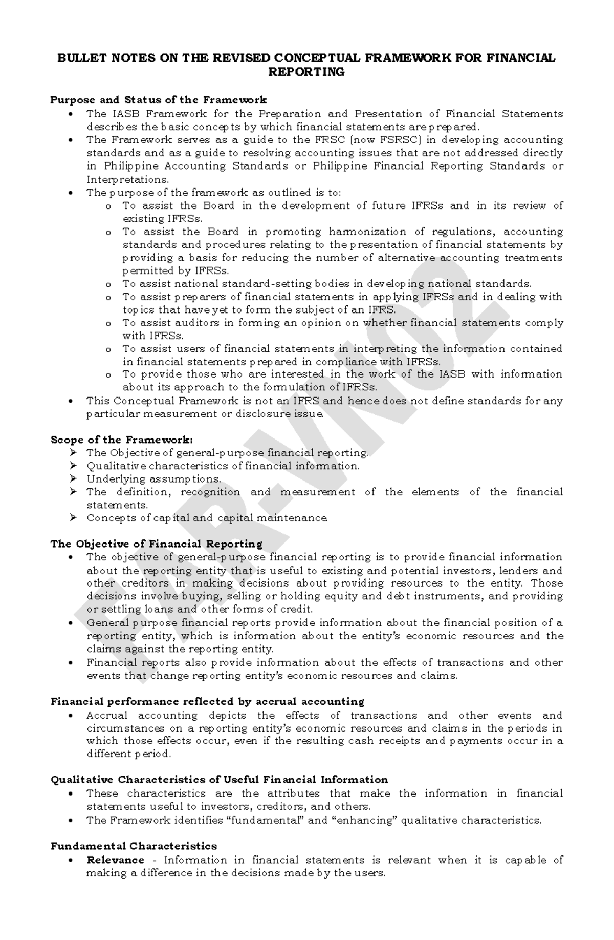 FAR Bullet Notes 3 The Revised Conceptual Framework for Financial ...