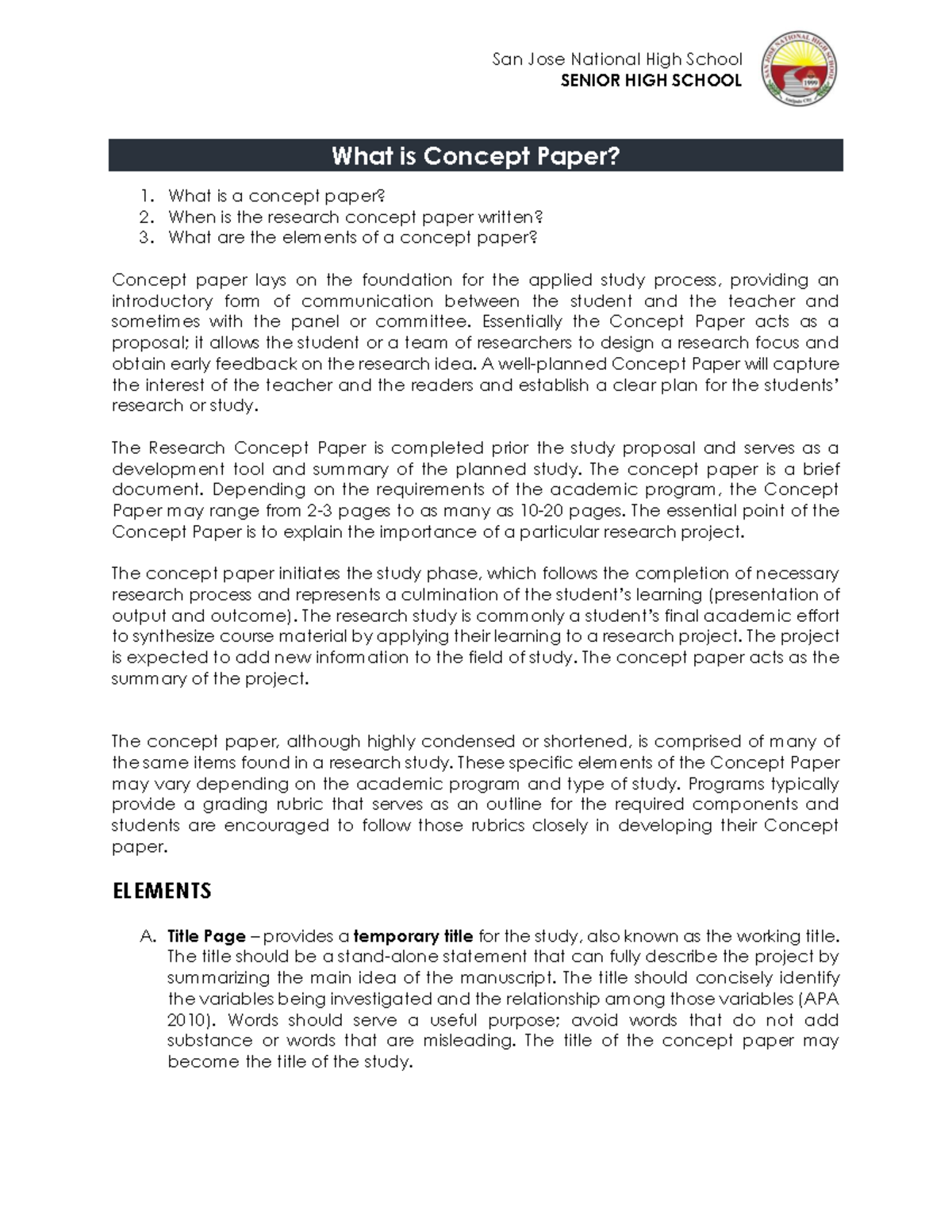 What is Concept Paper 2 - boi - SENIOR HIGH SCHOOL What is Concept ...