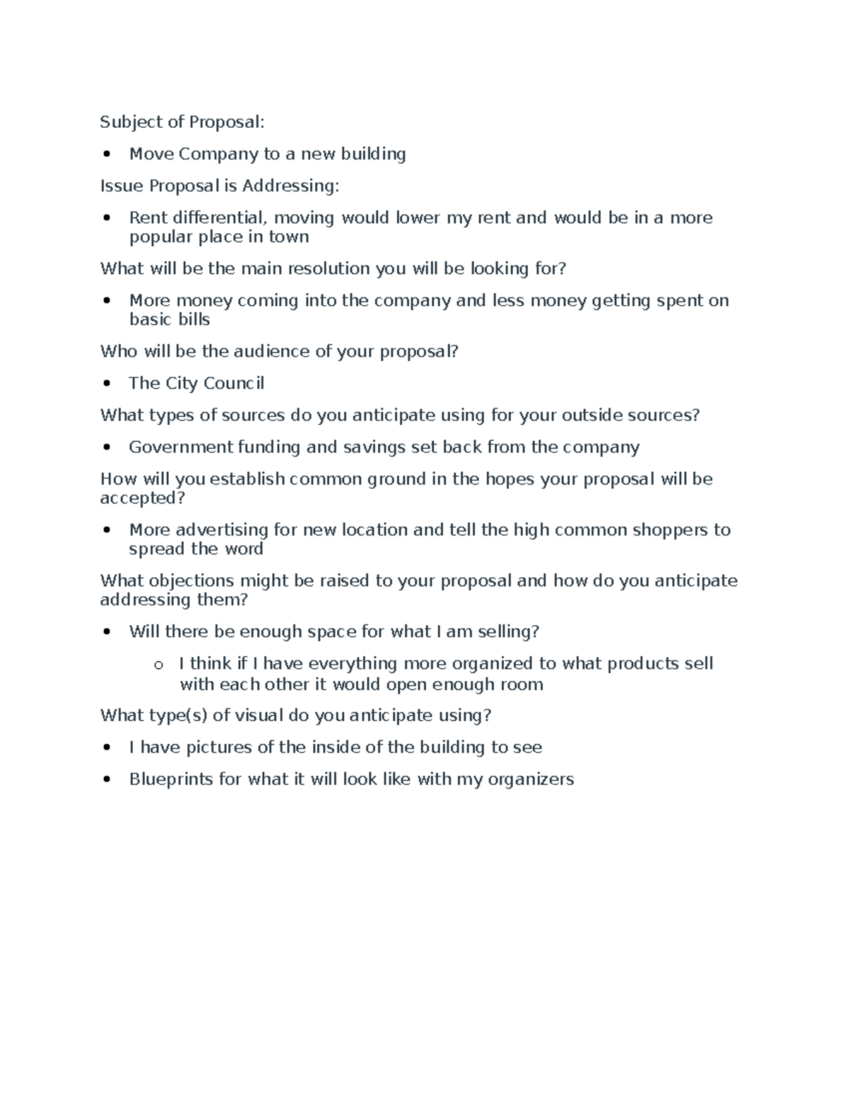 Subject of Proposal - Subject of Proposal: Move Company to a new ...