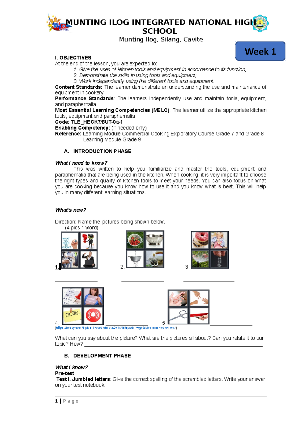 SLM-G8-Cookery - self learning module - SCHOOL Munting Ilog, Silang ...