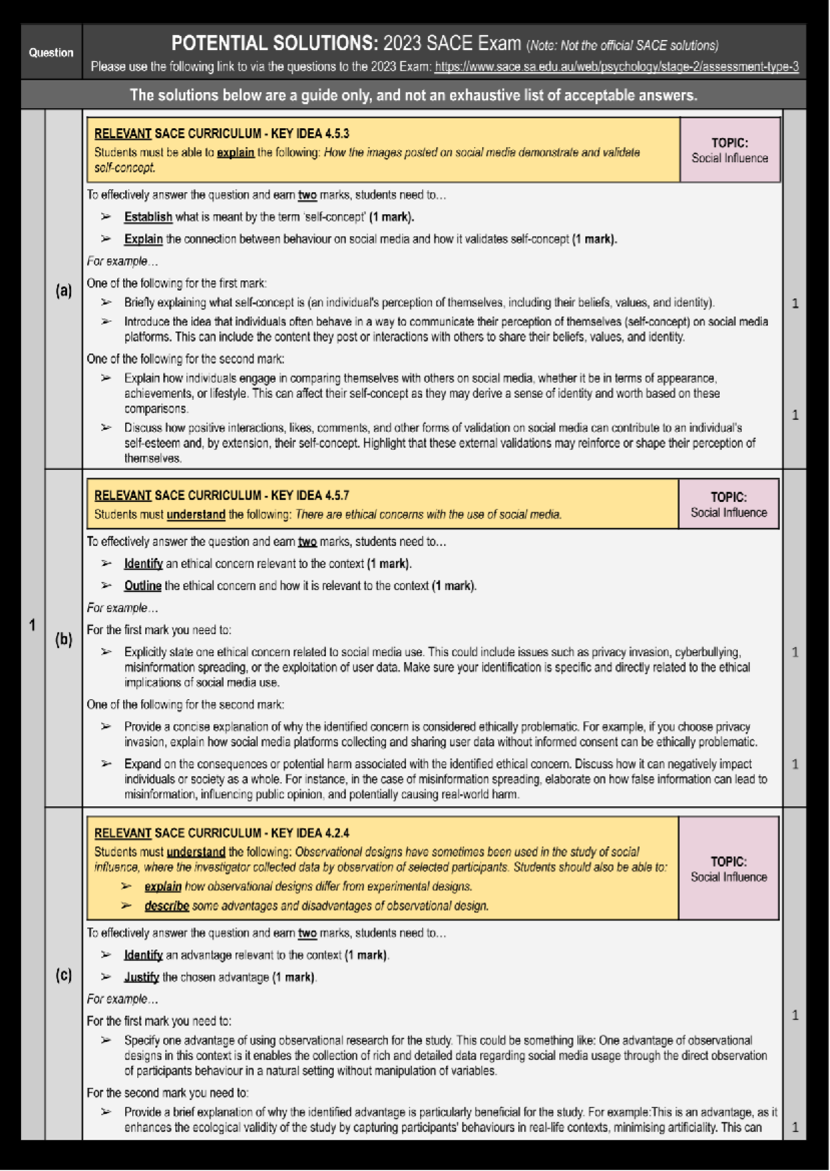 SACE Exam Suggested Solutions (2023) - POTENTIAL SOLUTIONS: 2023 SACE ...