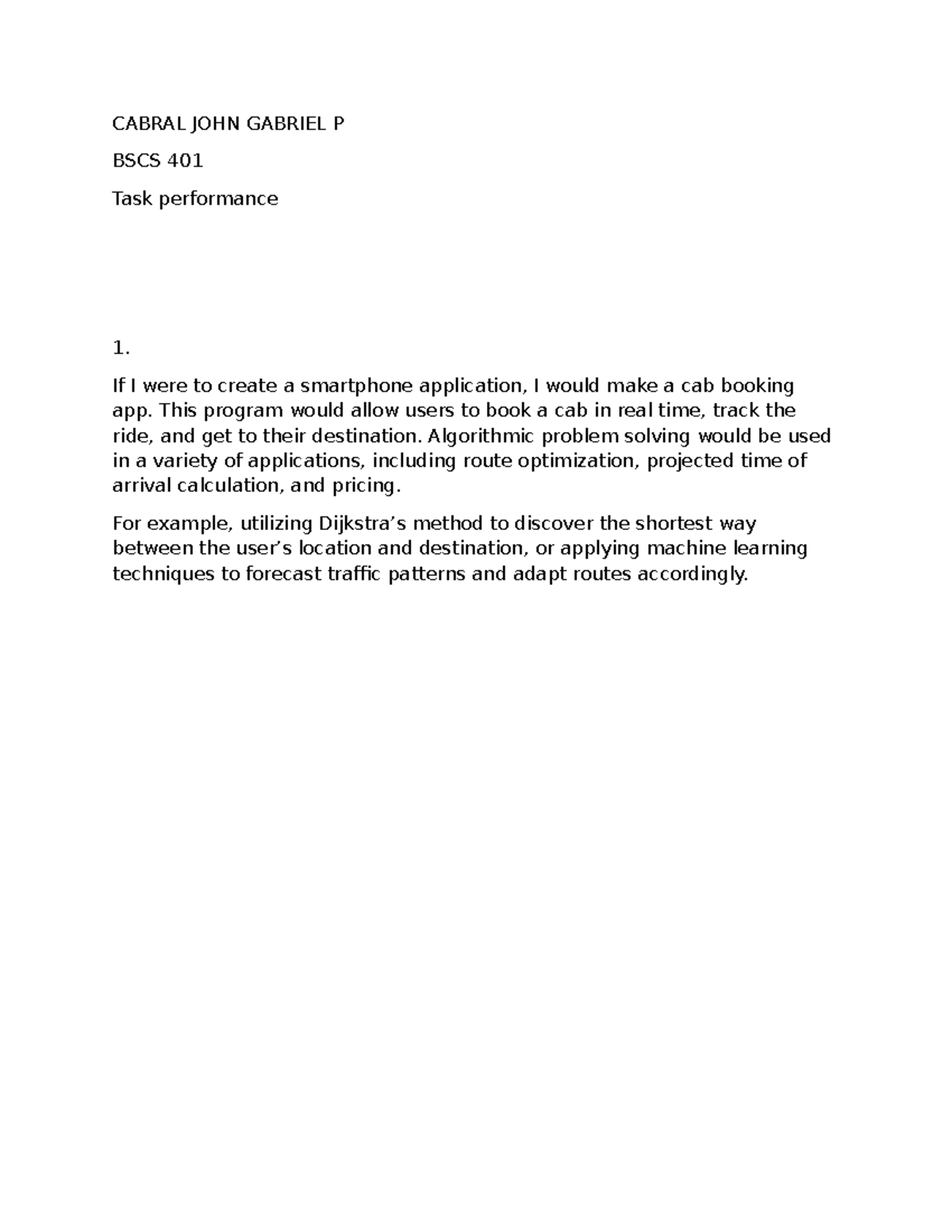 Document (1) (11) - Mani - CABRAL JOHN GABRIEL P BSCS 401 Task performance 1. If I were to ...