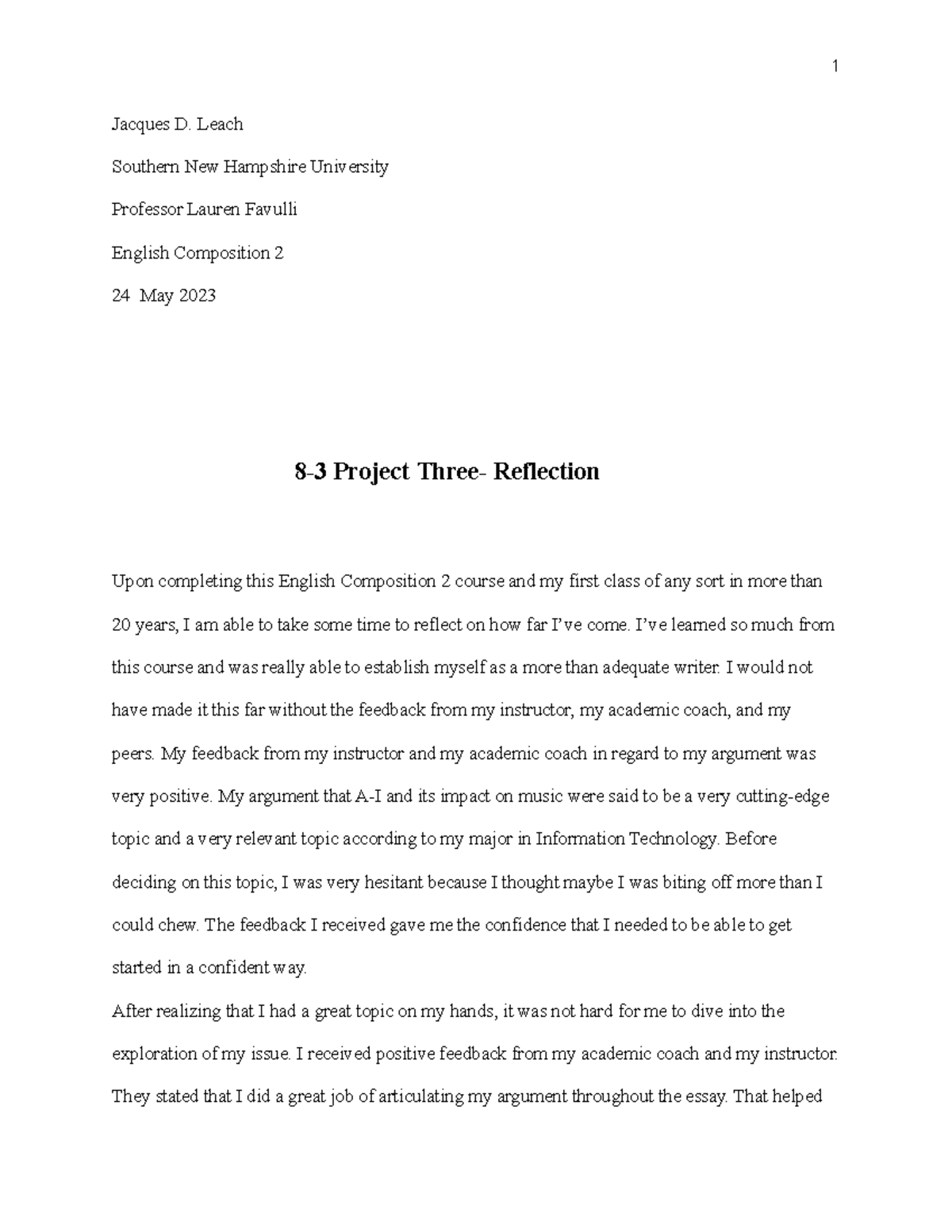 Week 8 Reflection Essay - 1 Jacques D. Leach Southern New Hampshire ...
