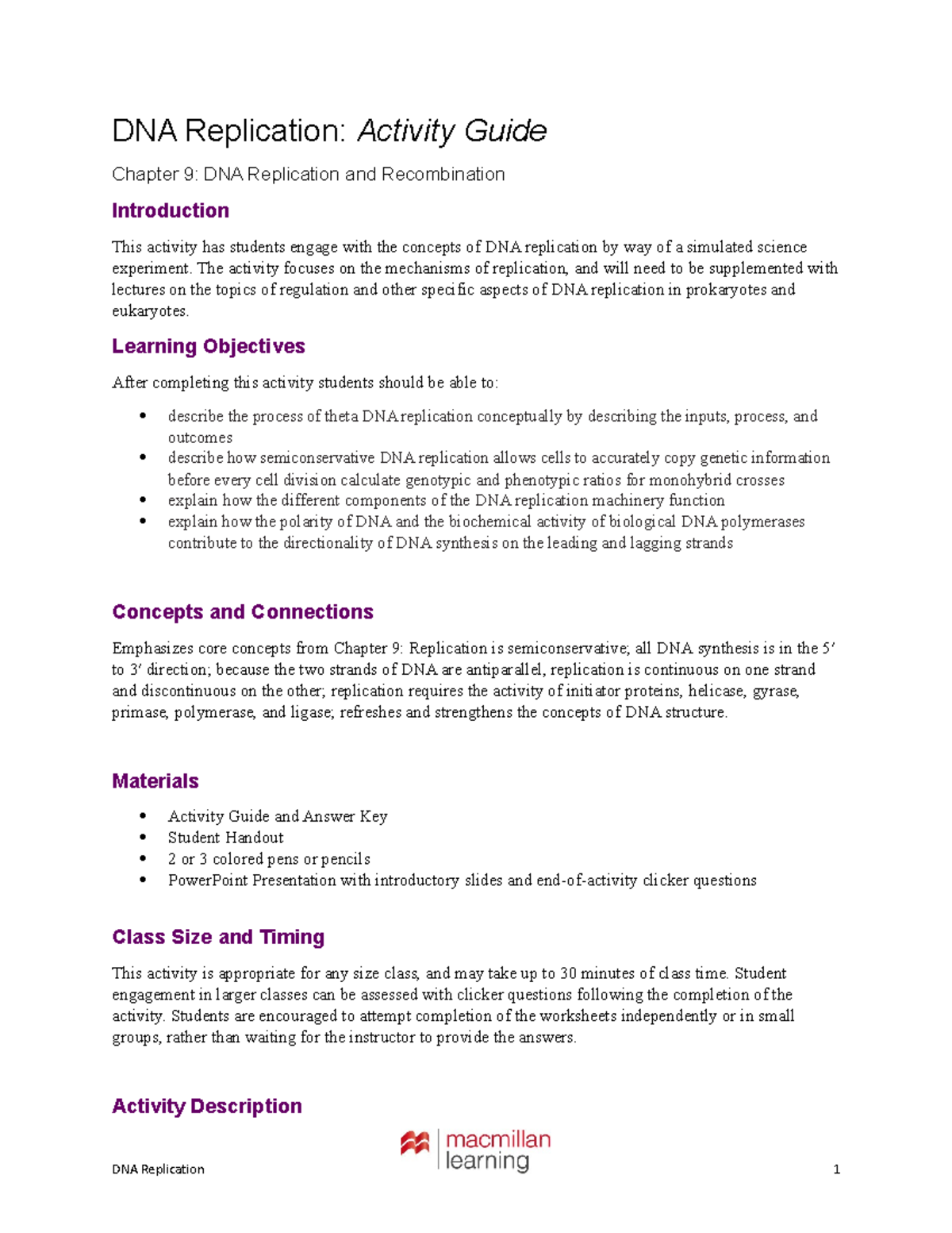 Genetics Ch 12 Activity Guide - DNA Replication: Activity Guide Chapter ...