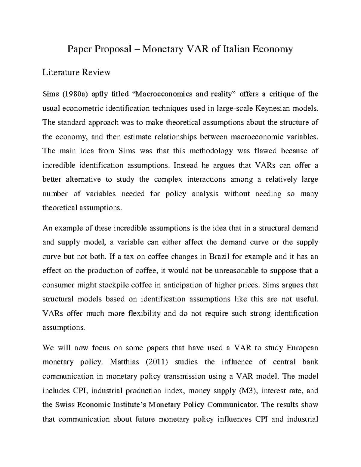 Paper proposal - Time Series - Paper Proposal – Monetary VAR of Italian ...