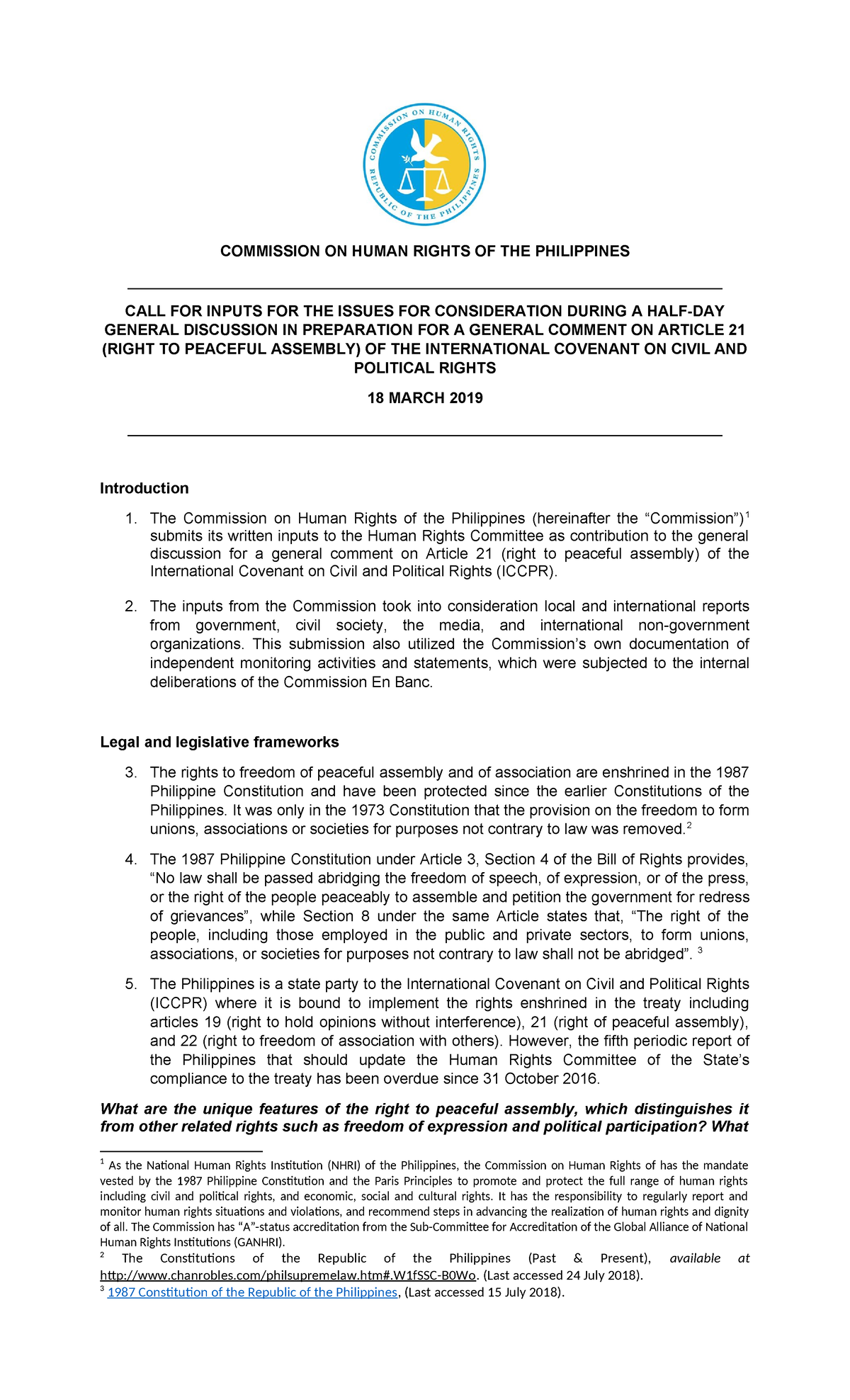 CHR Philippines - COMMISSION ON HUMAN RIGHTS OF THE PHILIPPINES - Studocu