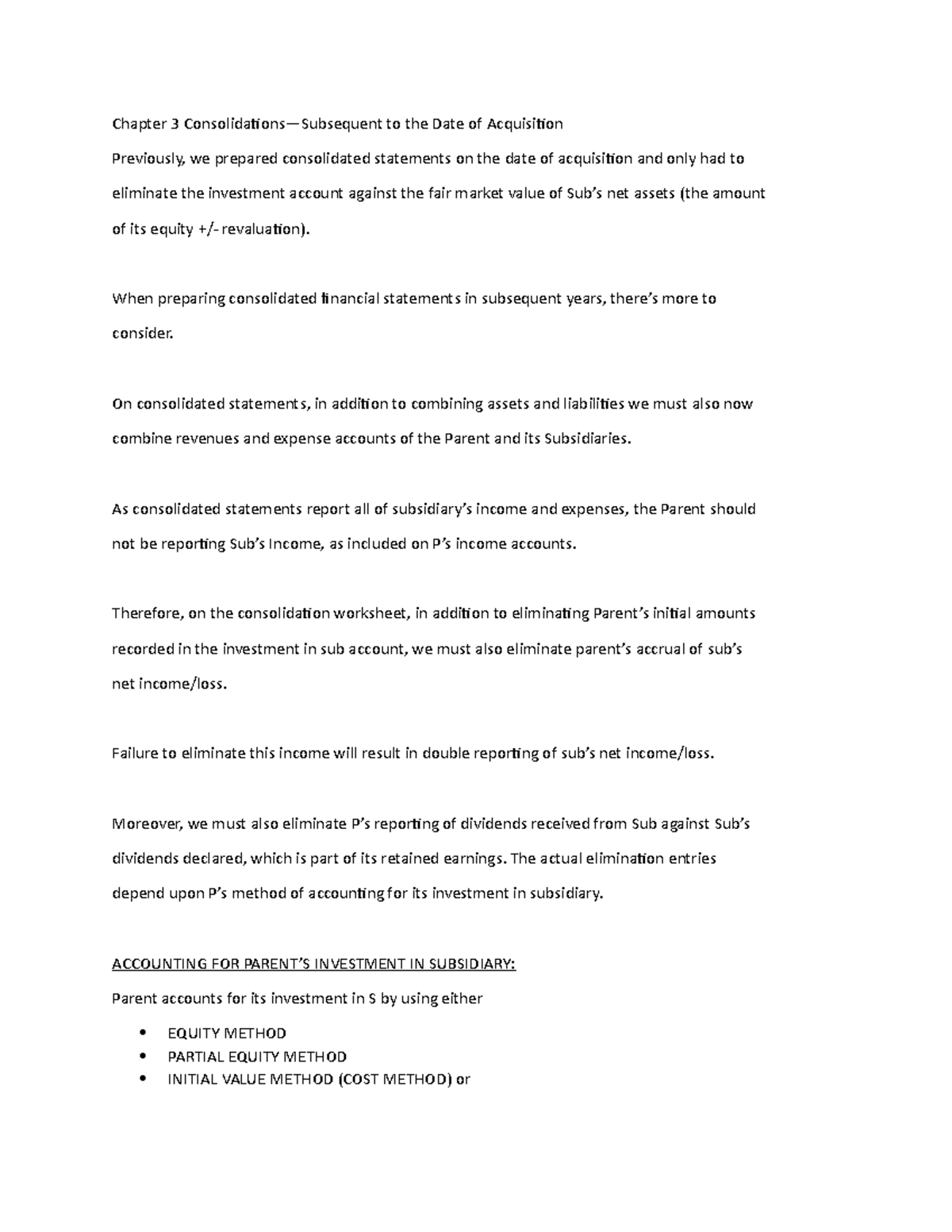 Chapter 3 Consolidations - Chapter 3 Consolidations—Subsequent to the ...