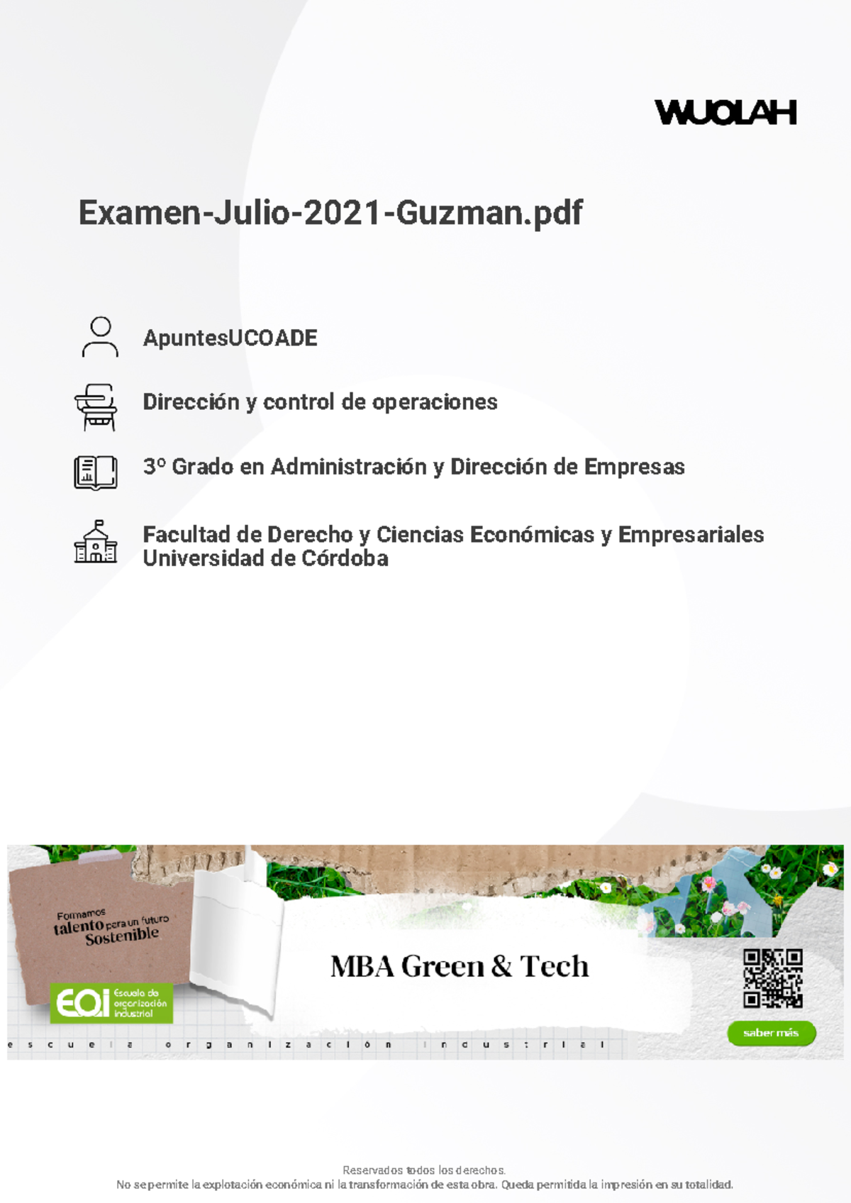 Wuolah free Examen Julio 2021 Guzman - Dirección y control de ...