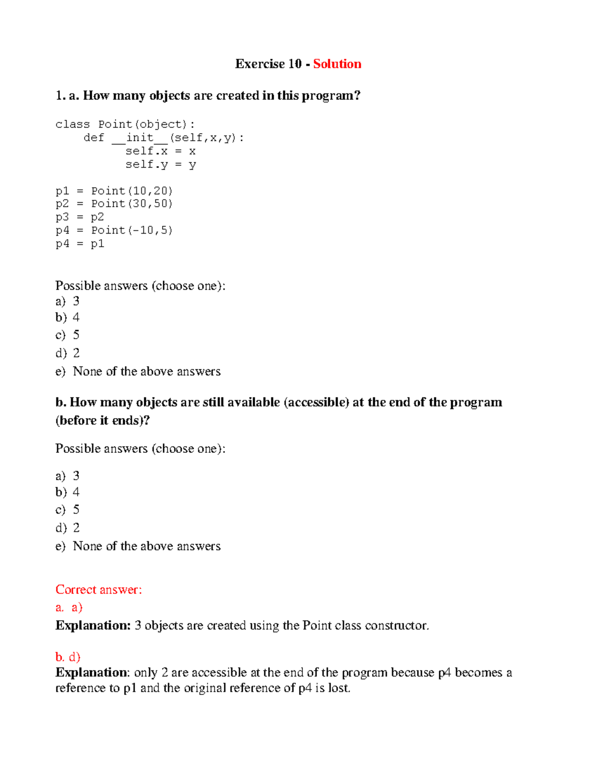 Sol Exercises 10 - ans exercise - Exercise 10 - Solution 1. a. How many ...