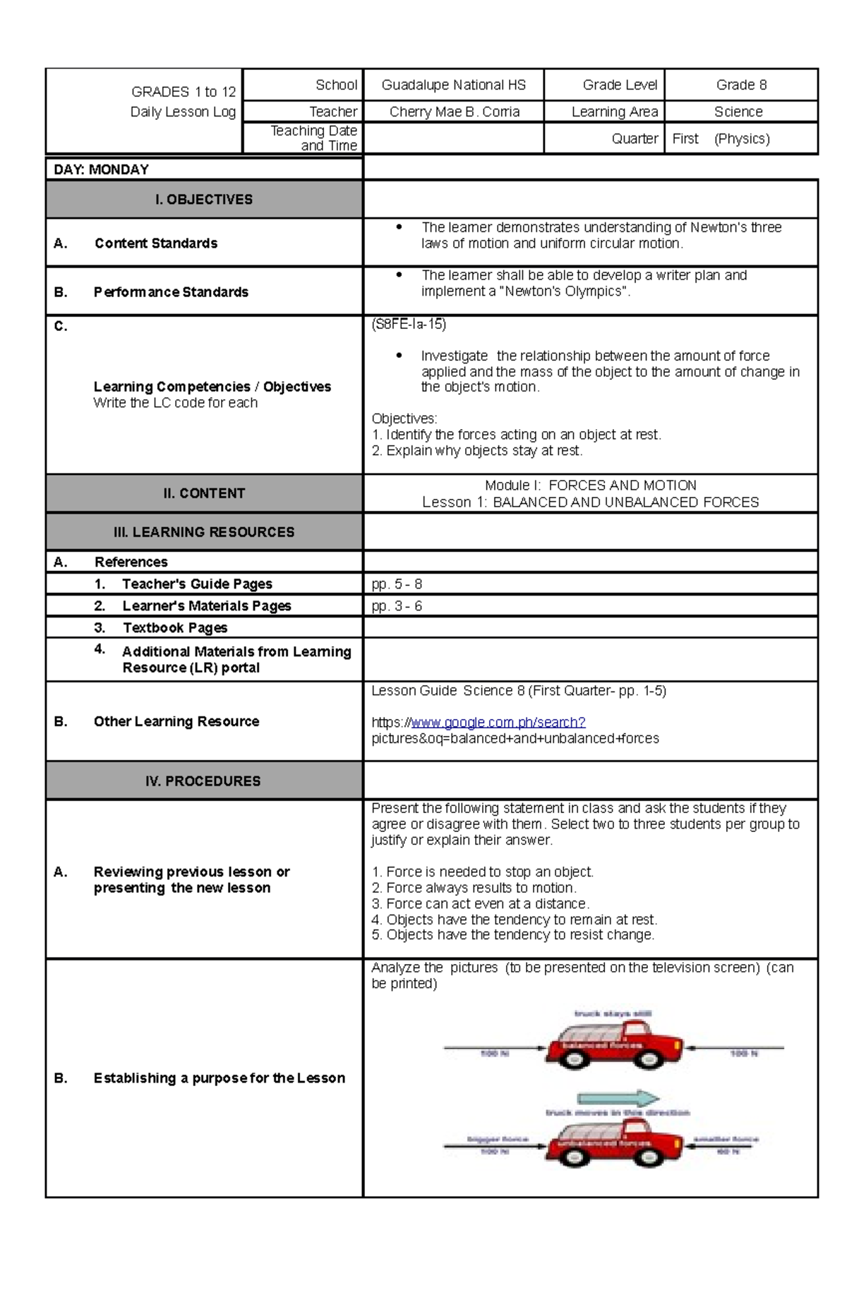 Dll science 8 1st quarter - GRADES 1 to 12 School Guadalupe National HS ...