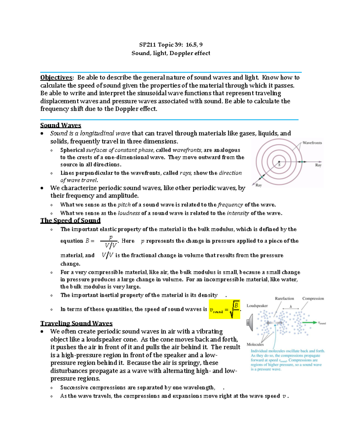 Topic 39;Sound, light, Doppler effect - SP211 Topic 39: 16, 9 Sound ...