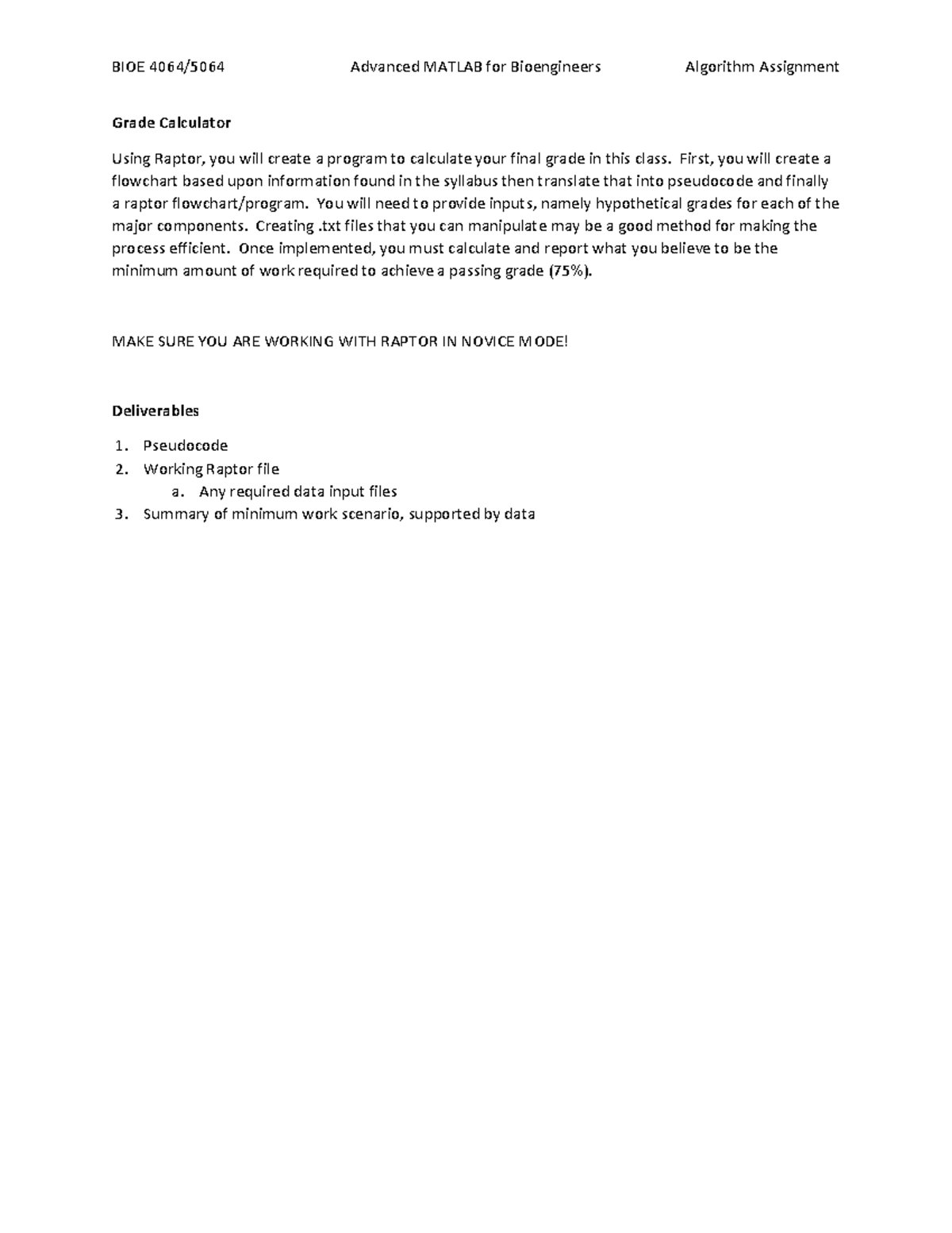 HMWK 1 - BIOE 4064/5064 Advanced MATLAB for Bioengineers Algorithm ...