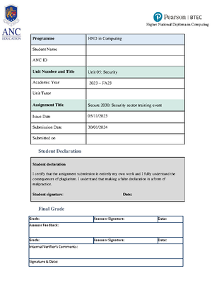 Networking Assesment - Student Declaration Student declaration I certify that the assignment ...