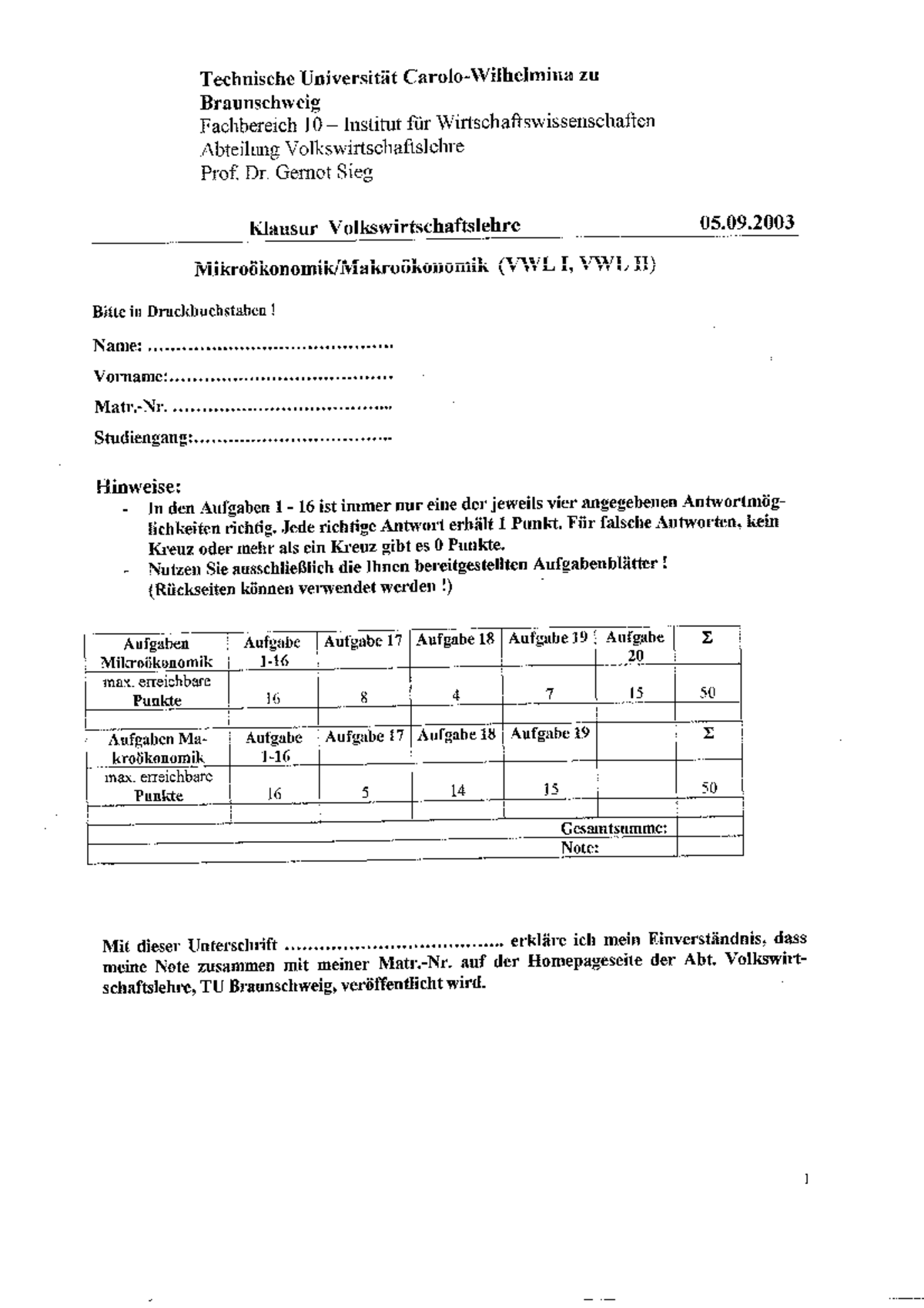 Prüfung 5 September 2003, Fragen - (SS 2003) - Technische zu ...