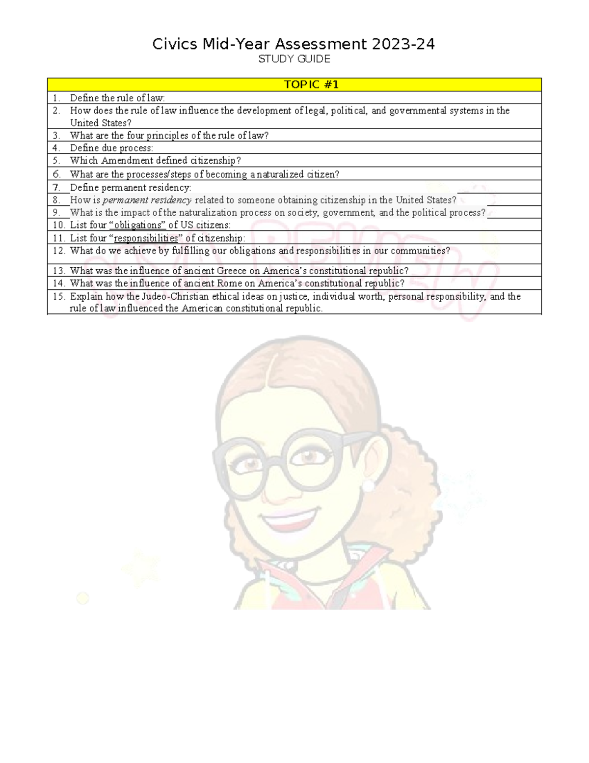 MYA Review- Topic 1 202324 - Civics Mid-Year Assessment 2023- STUDY ...