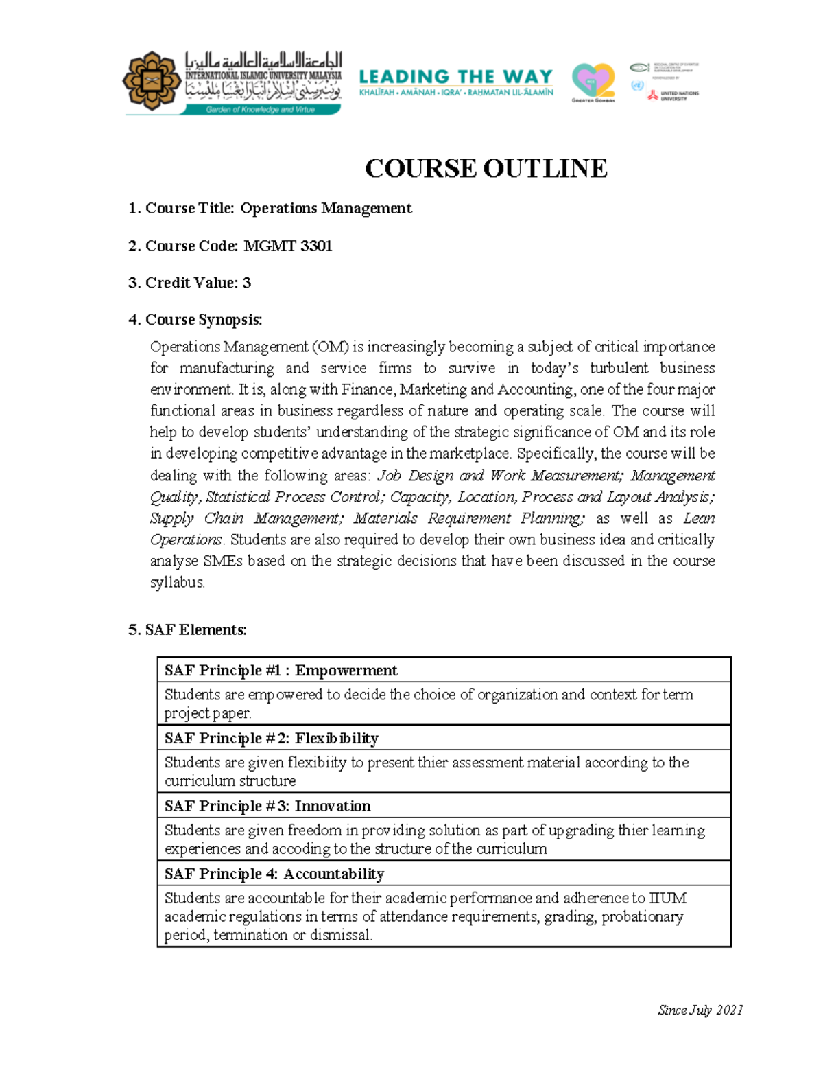 Course Outlines - mgmt3301 sem2 2022 2023 - Since July 2021 COURSE OUTLINE Course Title ...