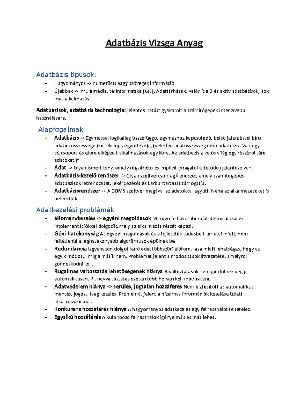 Adatbázisrendszerek Vizsgaanyag kidolgozva - Adatbázis Vizsga Anyag ...