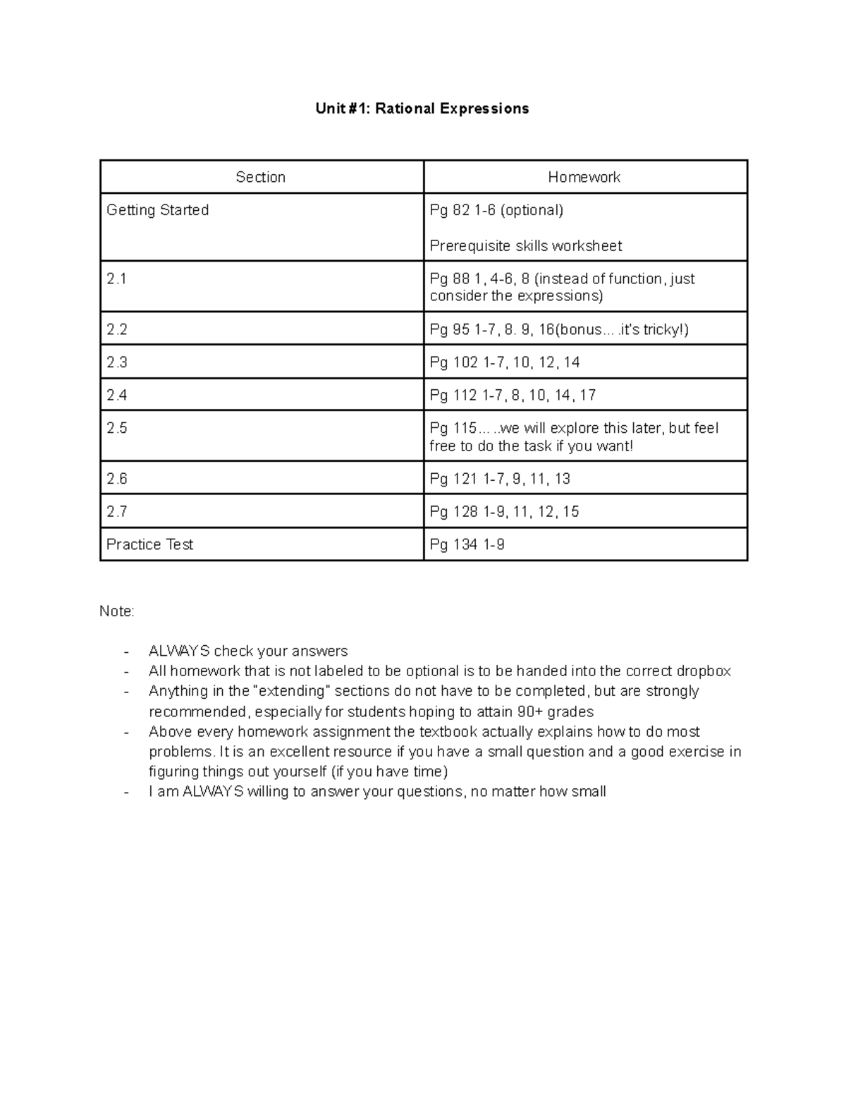 MCR3U Rational Expressions Notes - Unit #1: Rational Expressions ...