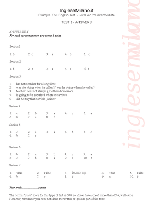 Examen de ingles preintermedio 1 - Example ESL English Test - Level A2 ...