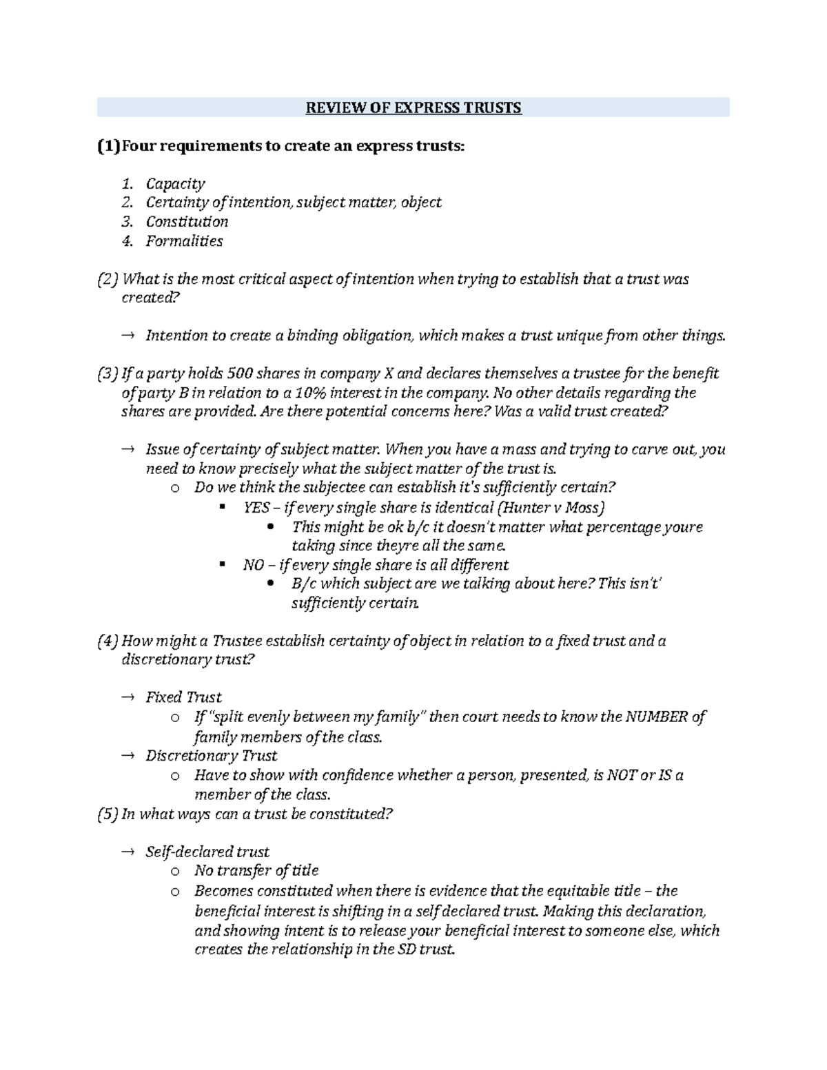 Review OF Express Trusts - REVIEW OF EXPRESS TRUSTS (1)Four ...