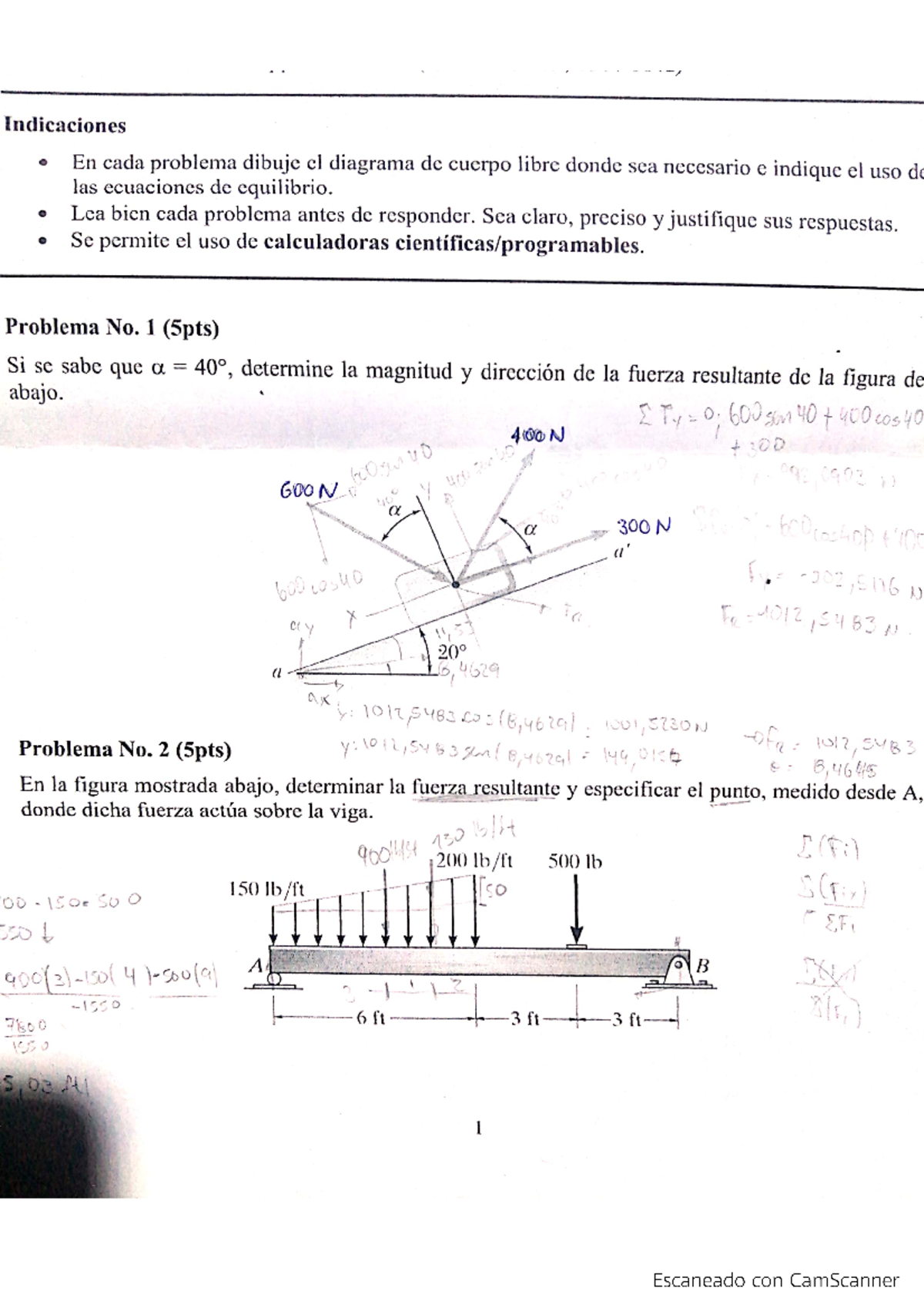 PC1 - Estática - pc1 - Indicaciones En cada problema dibuje el diagrama de cuerpo libre donde ...