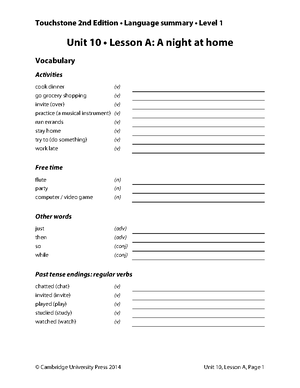TS2e L1 U11 LC Langsum - hello - Touchstone 2nd Edition • Language summary • Level 1 Unit 11 ...