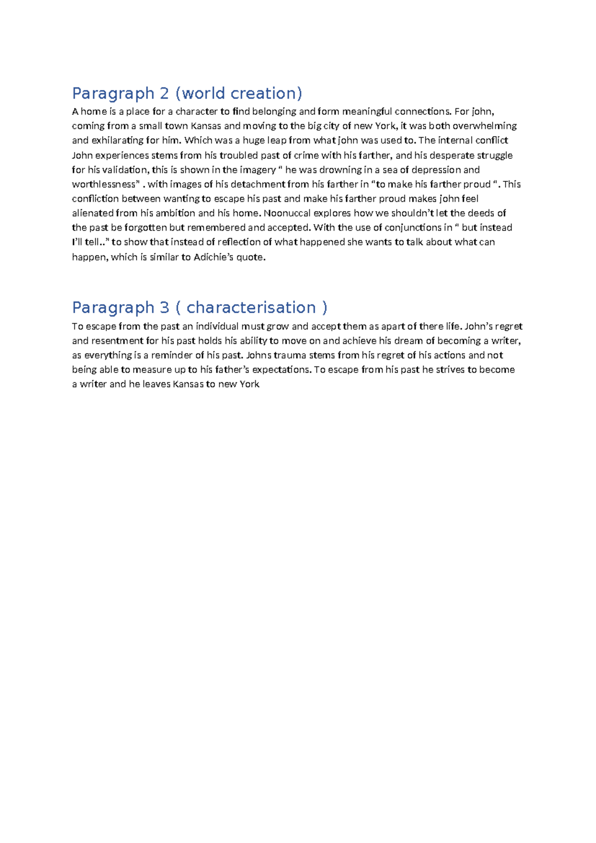 Analytical reflec - not ine - Paragraph 2 (world creation) A home is a ...