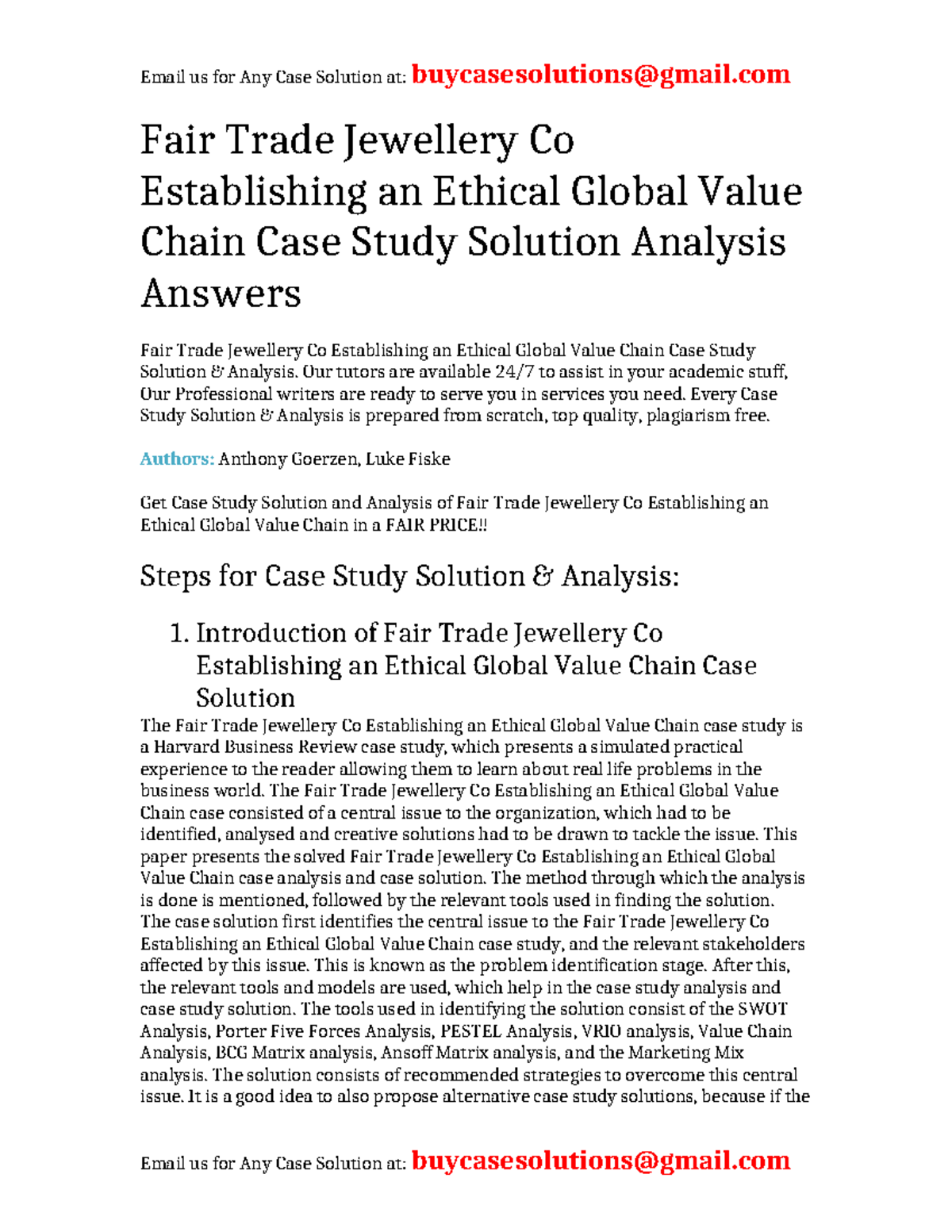 Case Solution Fair Trade Jewellery Co Establishing an Ethical Global ...