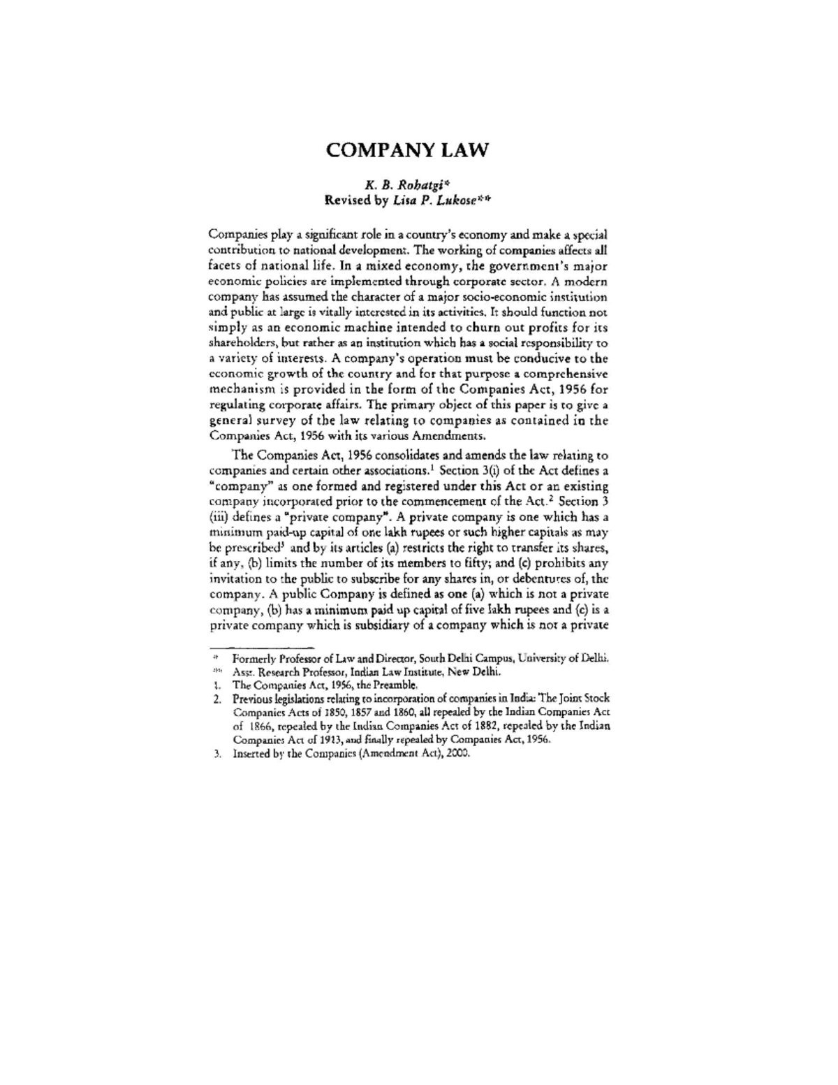 Bcom company law notes 2 - LLB - Studocu