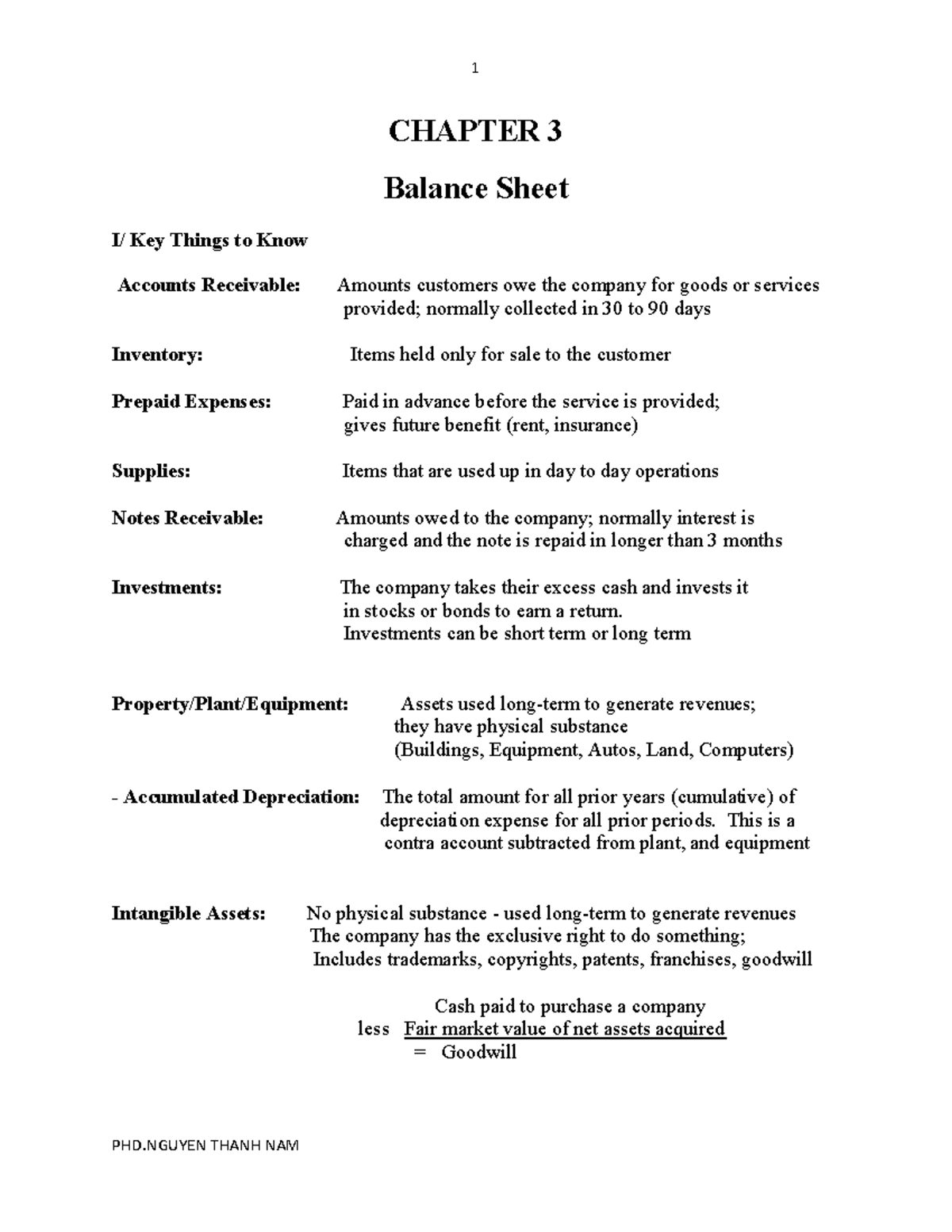 Balance sheet exercise - CHAPTER 3 Balance Sheet I/ Key Things to Know ...