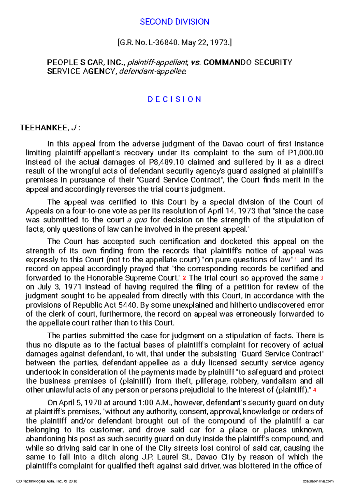 02 People’s Car v. Commando Security - SECOND DIVISION [G. No. L-36840. May 22, 1973.] PEOPLE'S ...