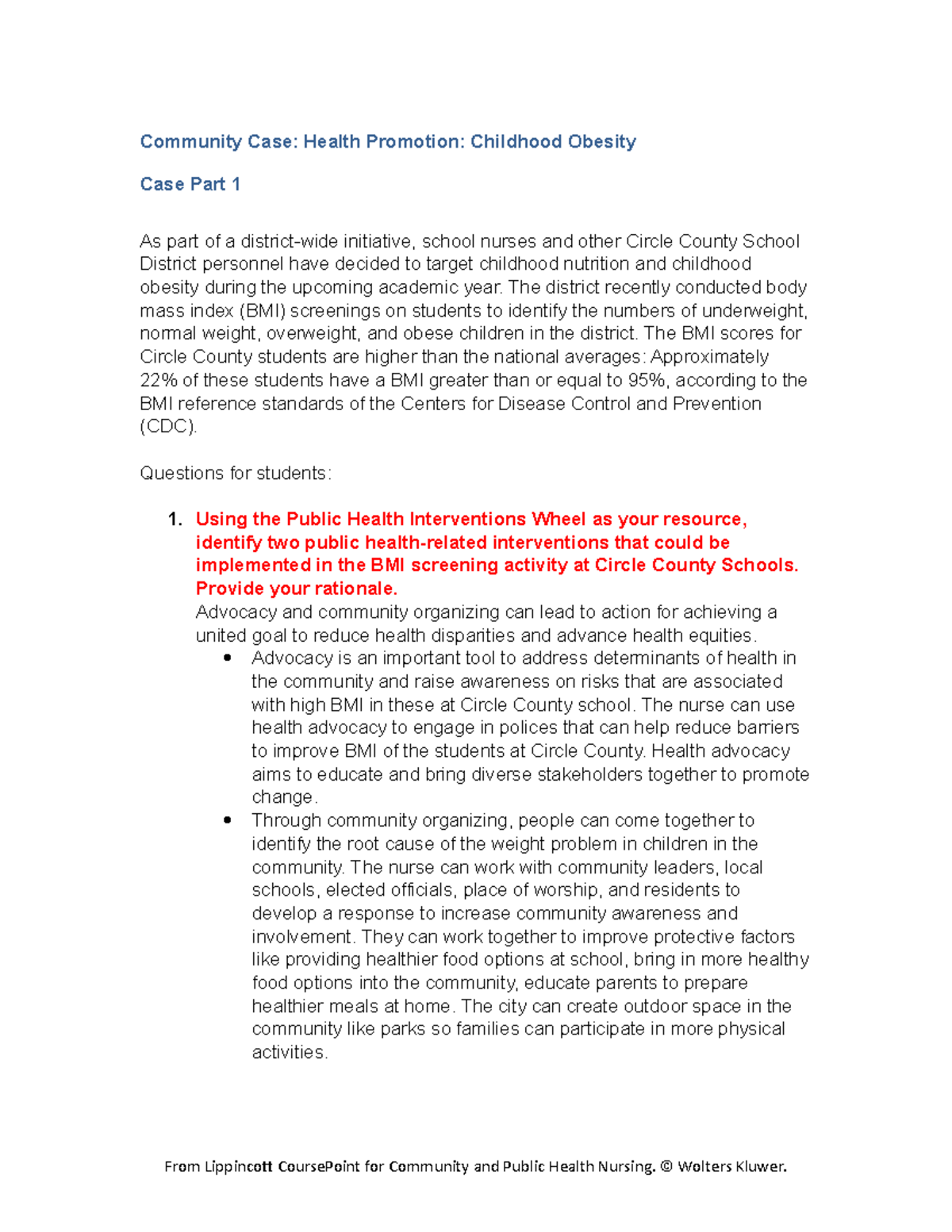 Community Health Promo Obesity Case1 1-10-17 DP - Community Case ...