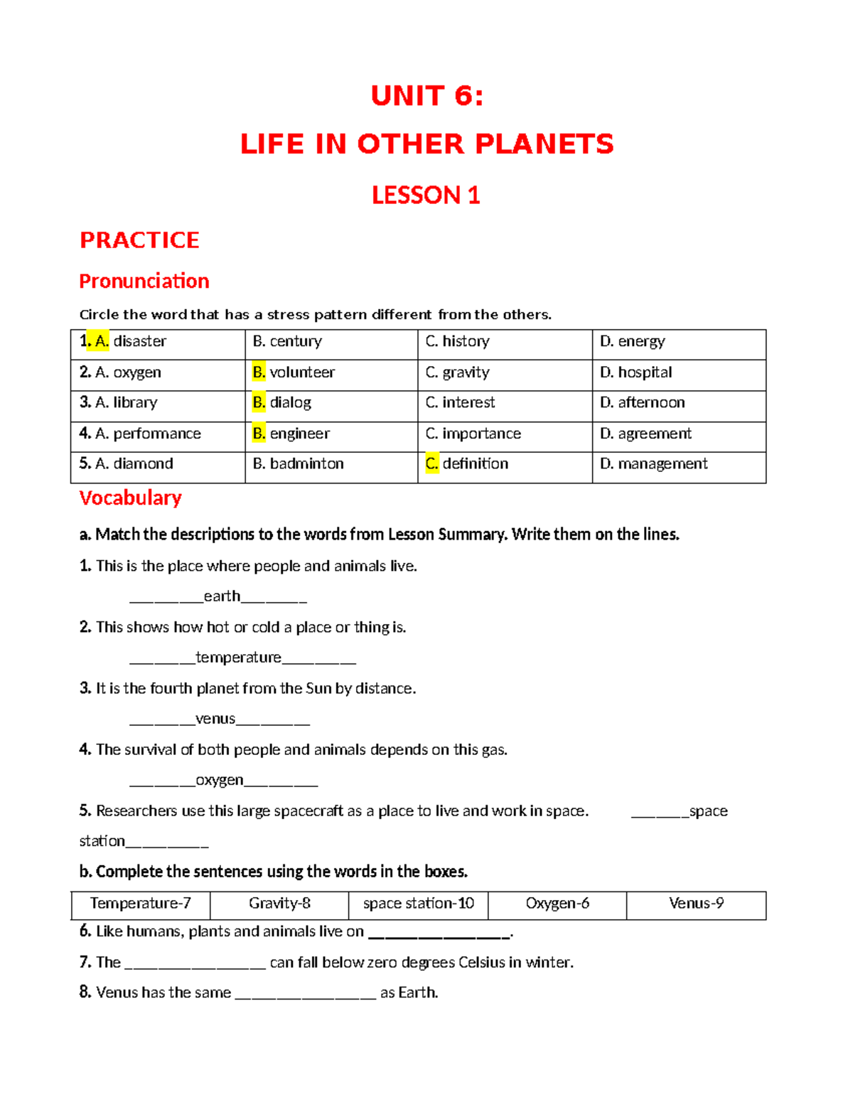 Bồi dưỡng TA Smart World 8 UNIT 6.LIFE IN Other Planets - UNIT 6: LIFE ...