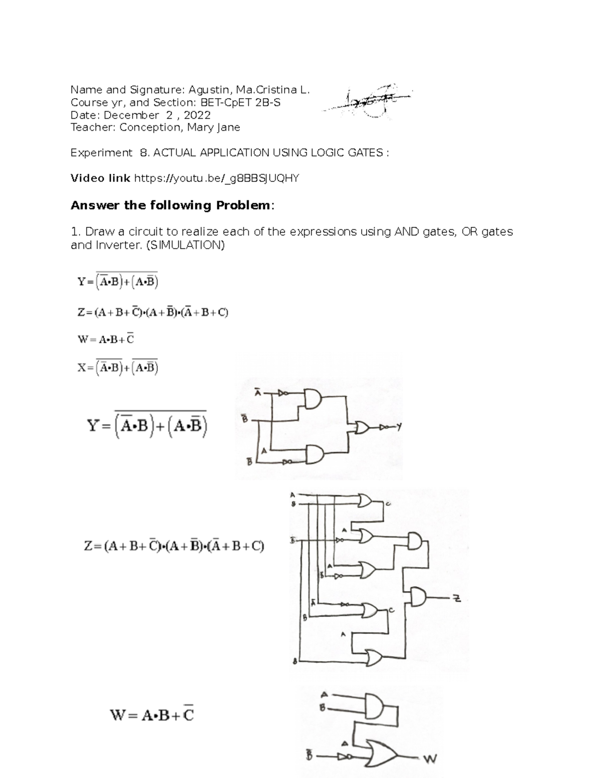 Experiment 8- Activity - Name and Signature: Agustin, Ma L. Course yr ...