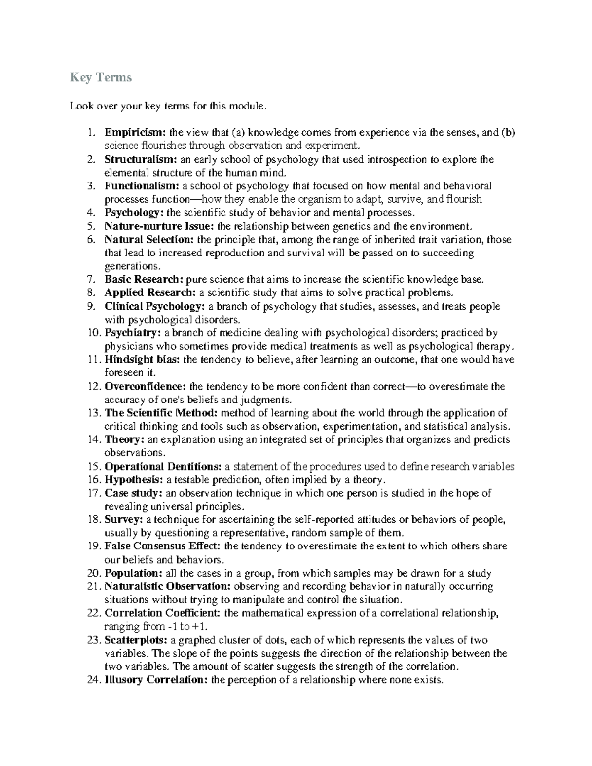 Scientific Foundations Key Terms - Key Terms Look over your key terms ...