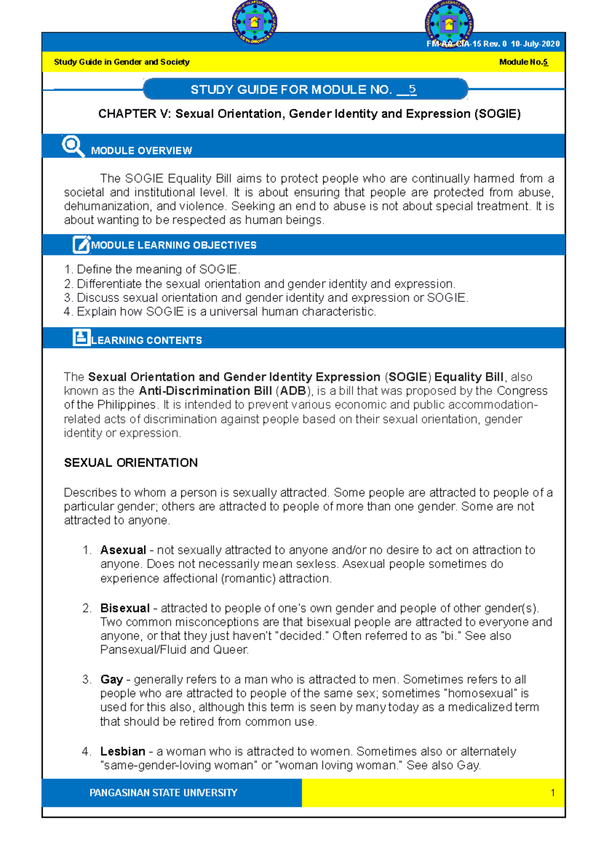 GEE2-Module-5 Sogie - Lecture notes 5 - Gender and Society - PangSU ...