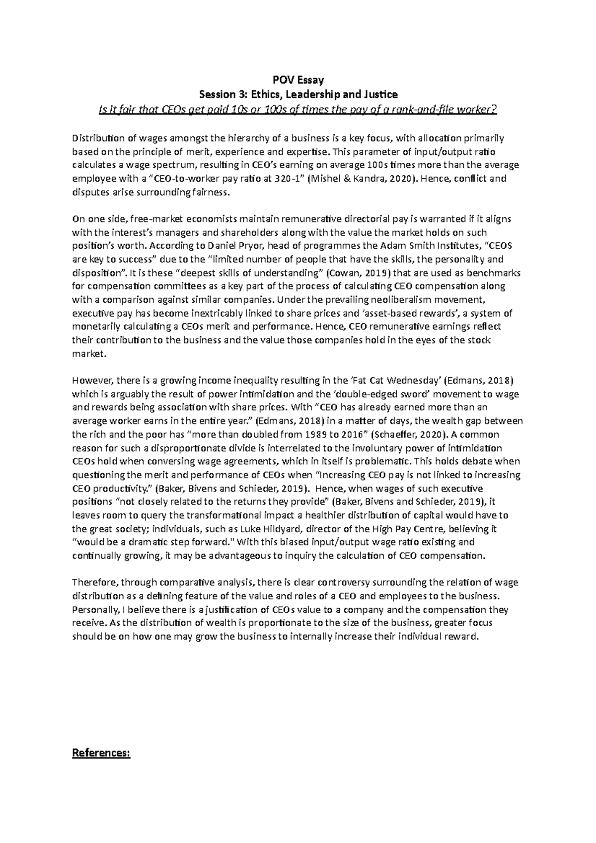 POV 3 and 4 Business Ethics and Sustainability - POV Essay Session 3 ...