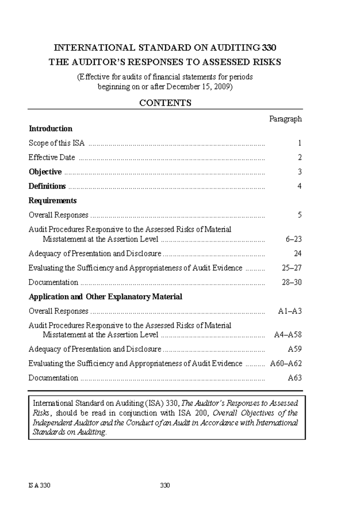 ISA 330 - International Auditing Standards - INTERNATIONAL STANDARD ON ...