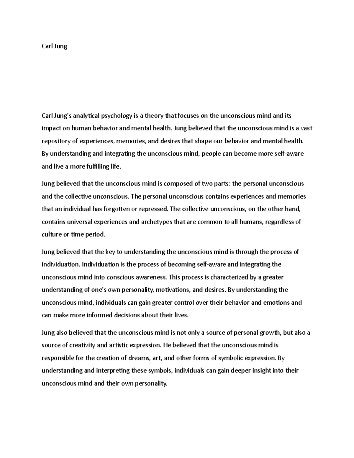 Carl Jung Theory - Carl Jung Carl Jung's analytical psychology is a ...