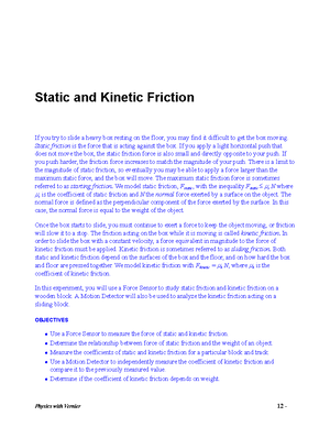 Static & Kinetic Fric - coursework - Static and Kinetic Friction If you ...